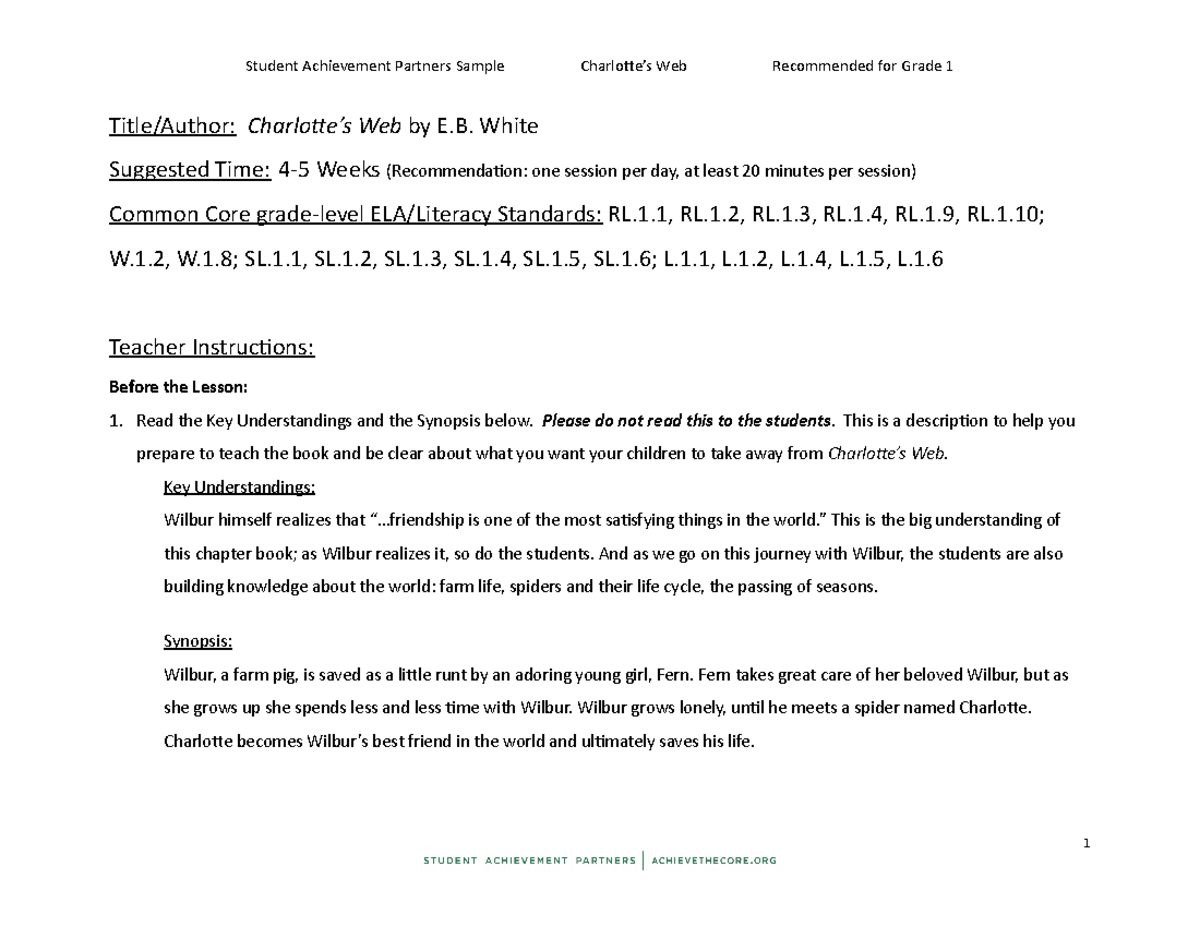 Charlotte's Web (1) Chapter Book Final Exam Review Guide - Studocu
