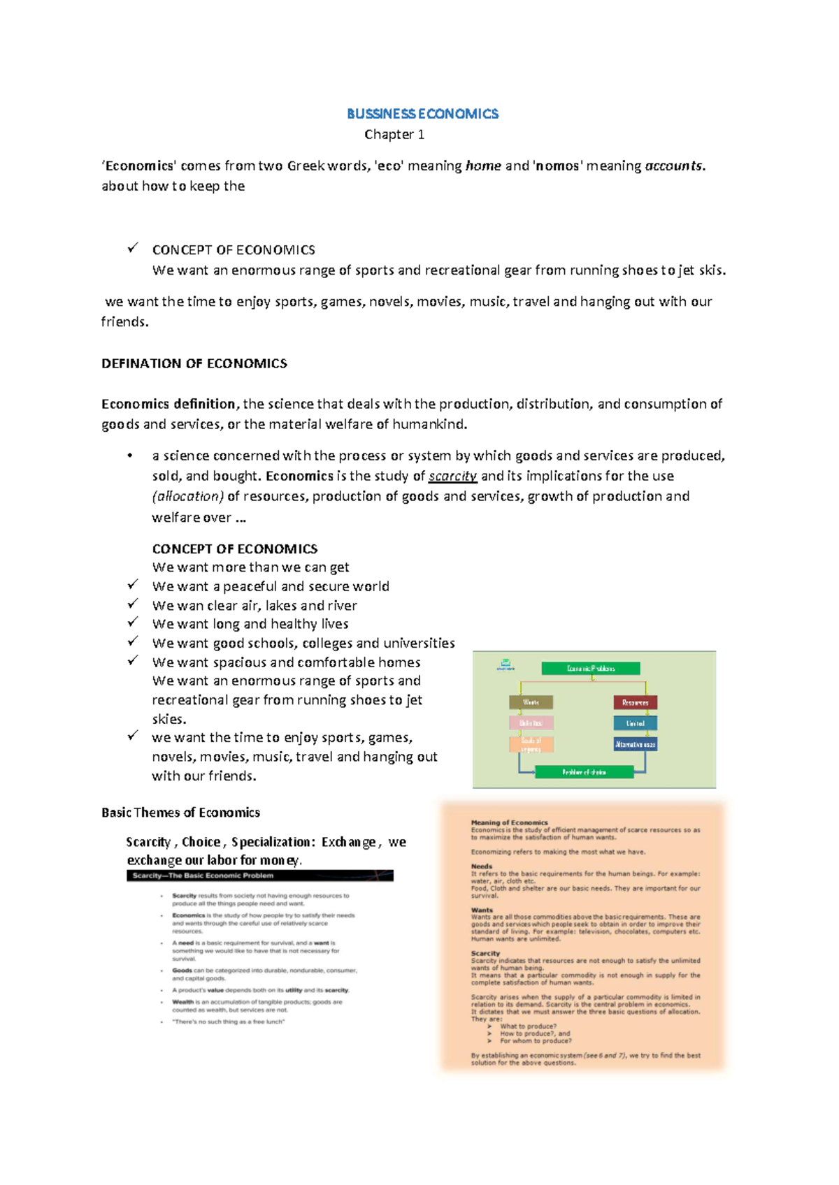 BUSSINESS ECONOMICS Chapter 1: Concepts and Importance of Economics ...