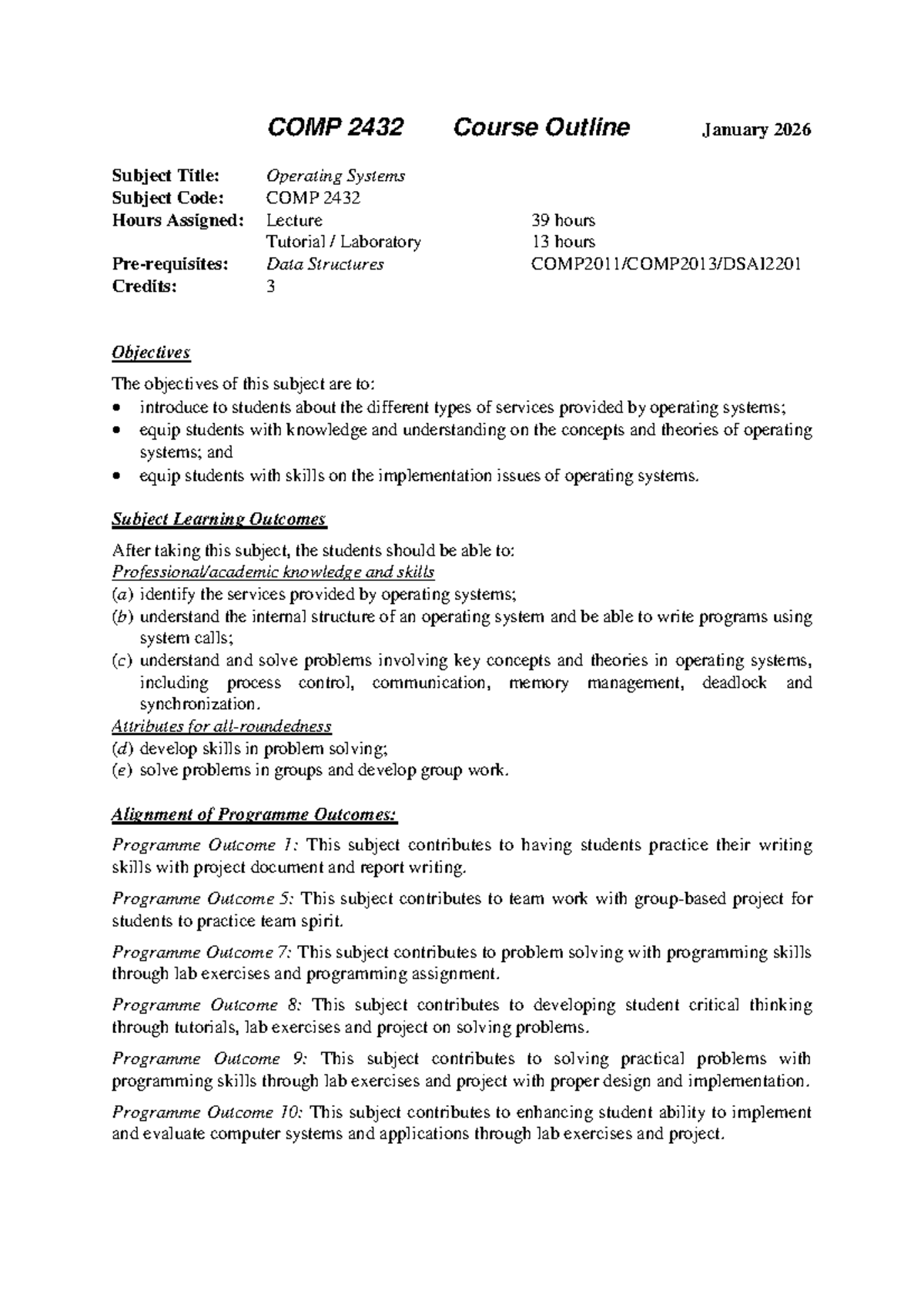 COMP 2432 Lecture Outline: Operating Systems Overview - Studocu
