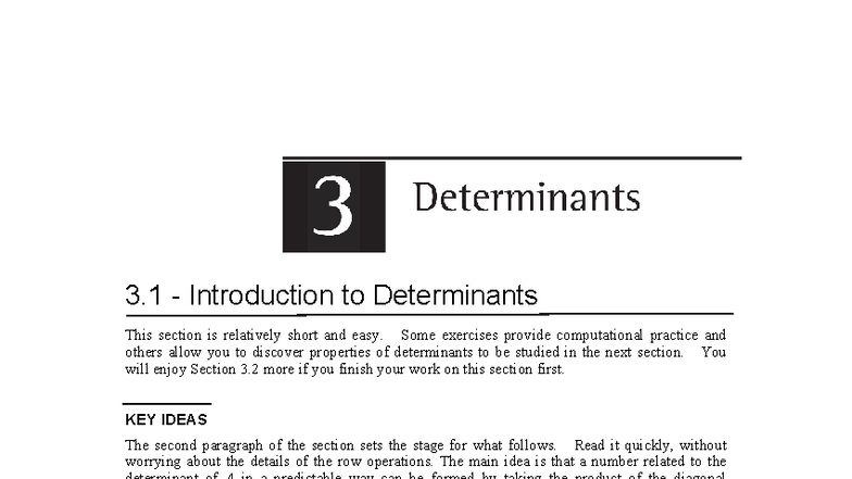 Chapter 3: Introduction to Determinants and Their Properties - Studocu