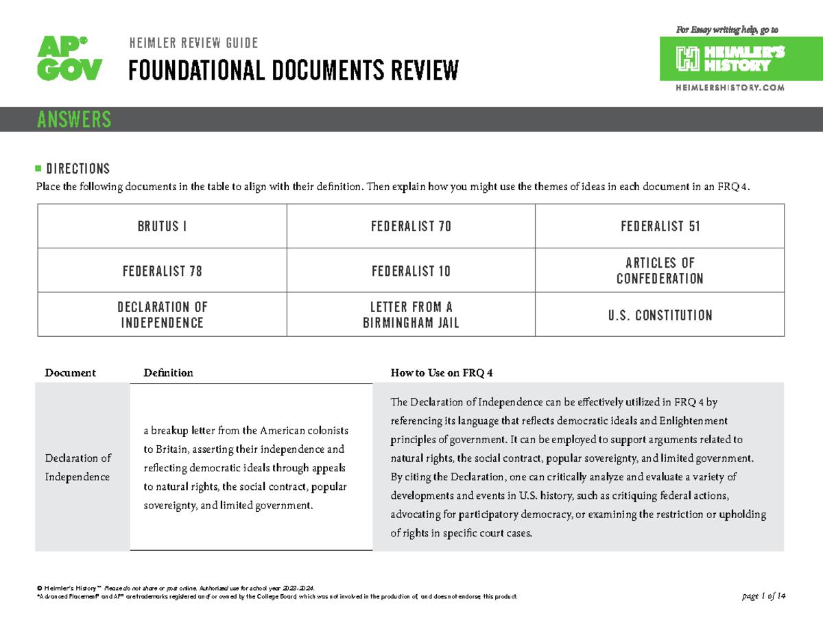 AP GOV Foundational Docs Noteguide for FRQ 4 Strategies - Studocu