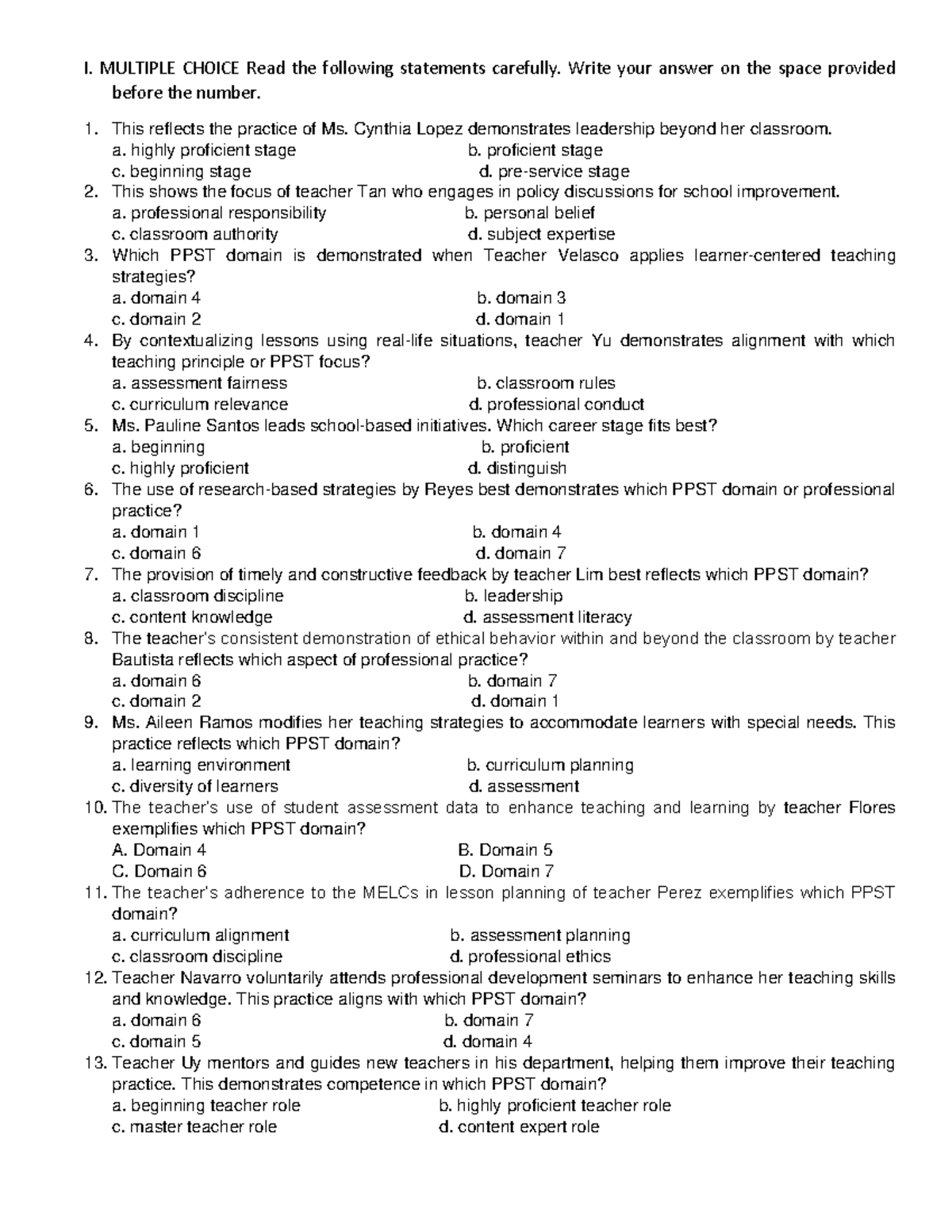 Profed 9 Q1 Midterm Quiz - Multiple Choice Questions on Teaching ...