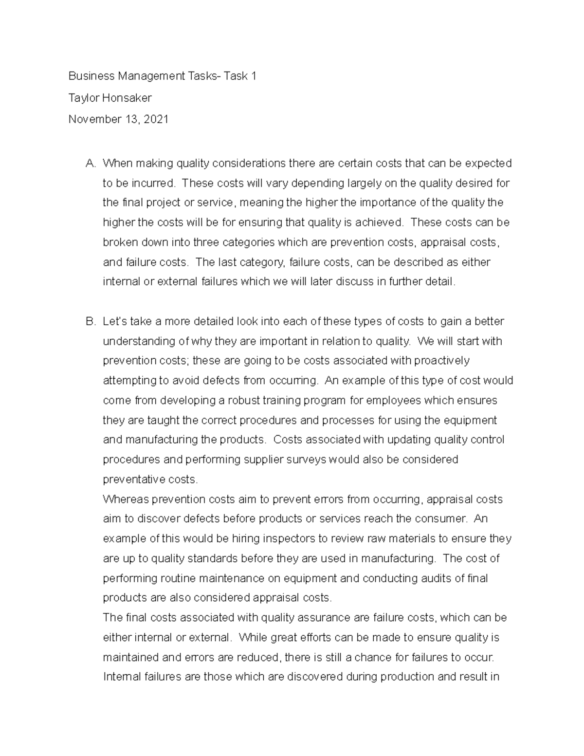 Business Management BMGT-101: Task 1 Performance Assessment Insights - Studocu