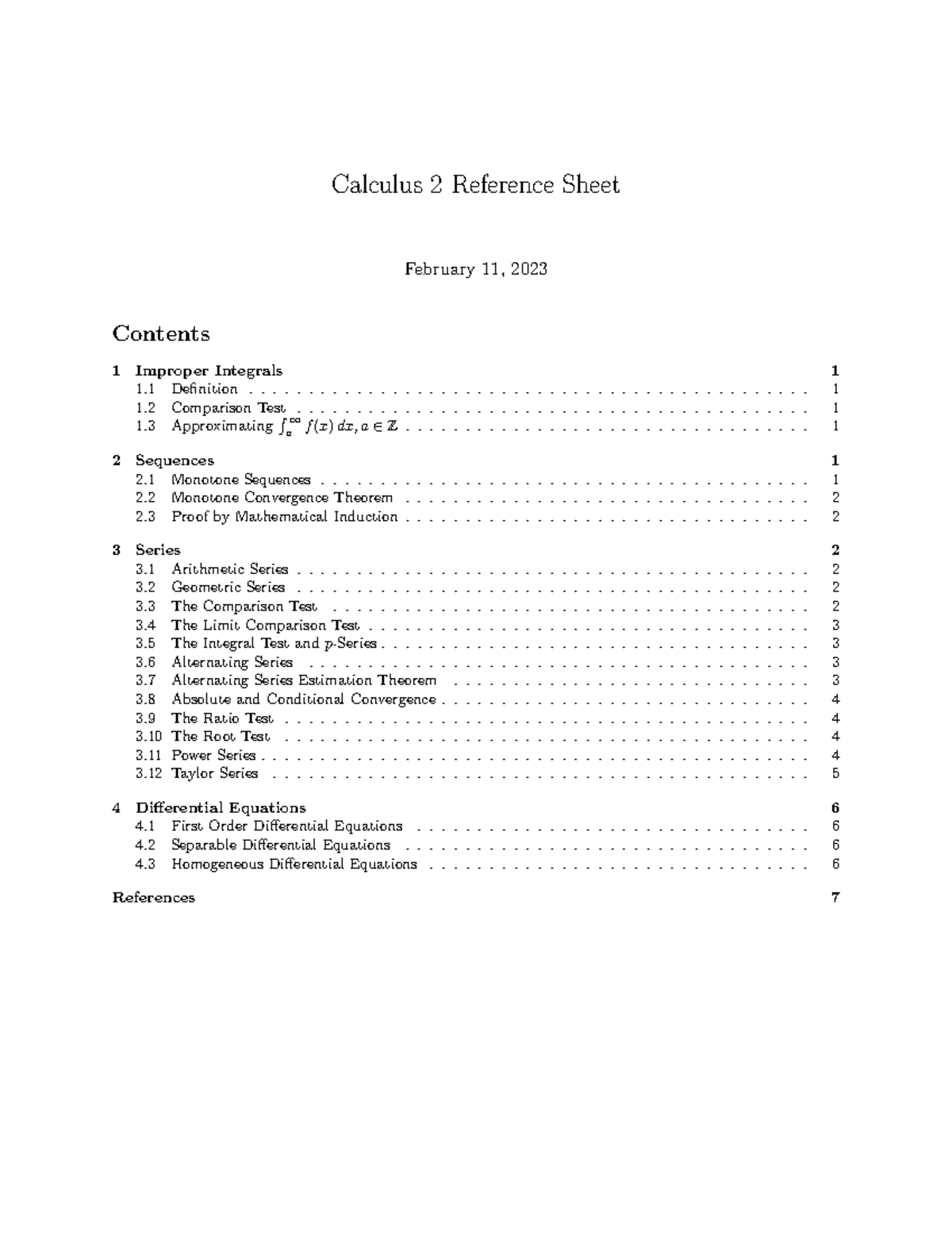 Calculus II (MATH 102): Comprehensive Reference Sheet - Studocu