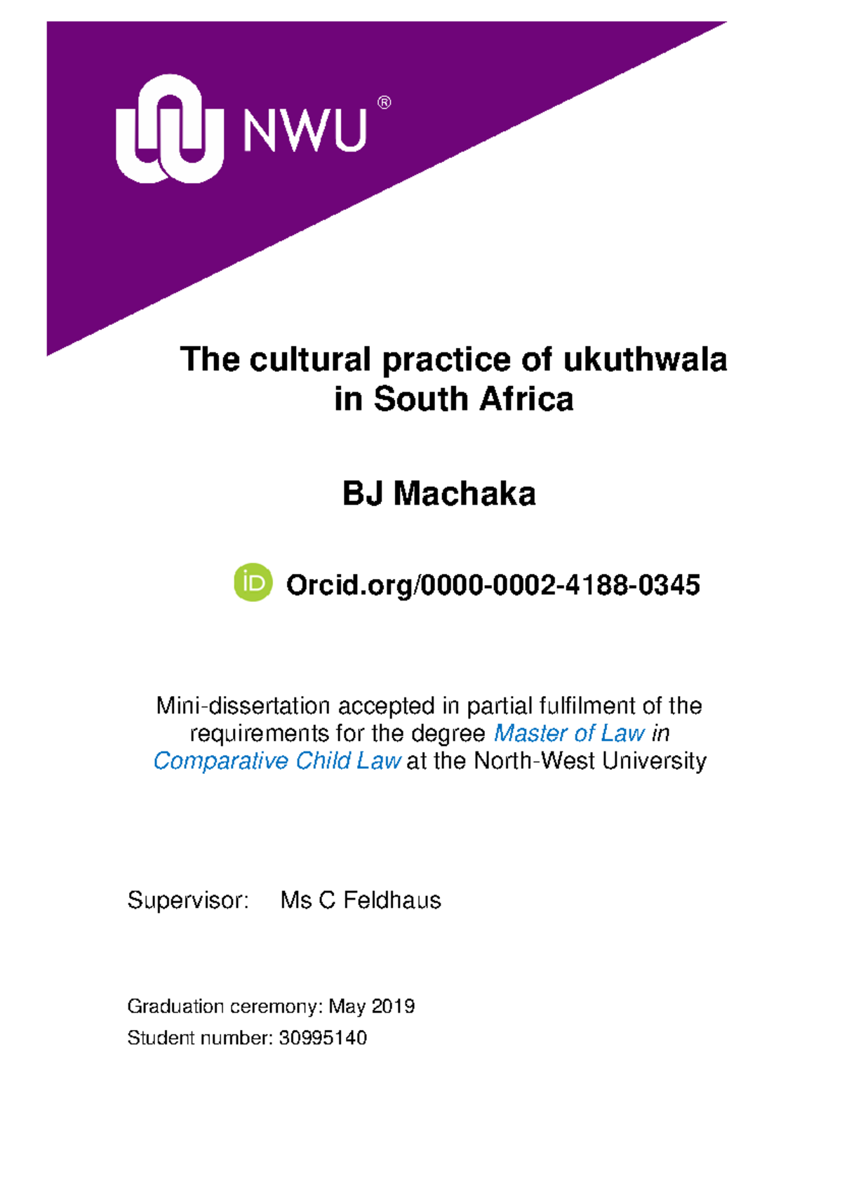 Ukuthwala Final Exam - Assessing Constitutional Issues in Child ...