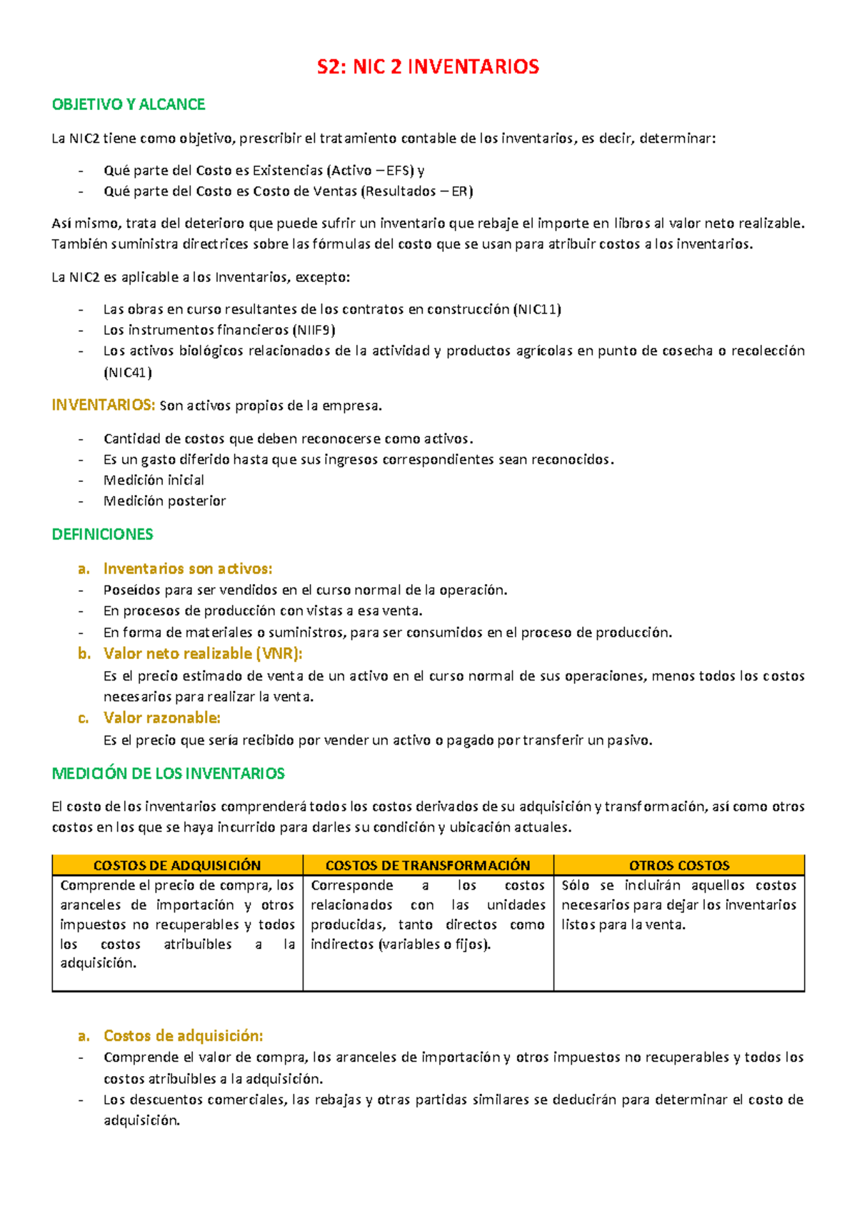 S2 - Resumen (NIC 2 y NIIF13) - S2: NIC 2 INVENTARIOS OBJETIVO Y ...