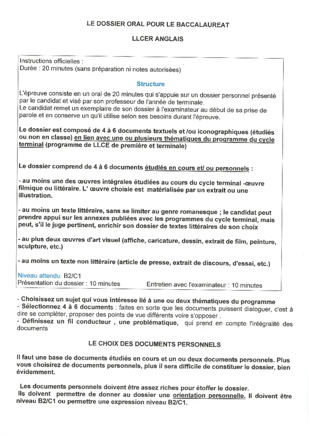 Méthode de Construction du Dossier Personnel - Bac LLCE - Studocu