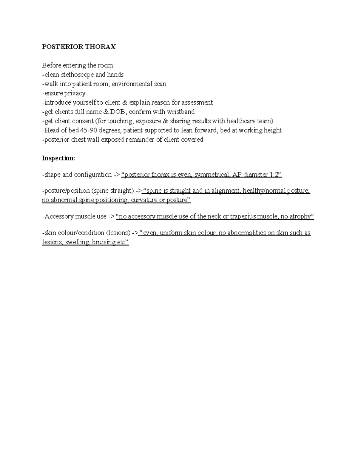 OSCE Script: Posterior Thorax Assessment Techniques - Studocu