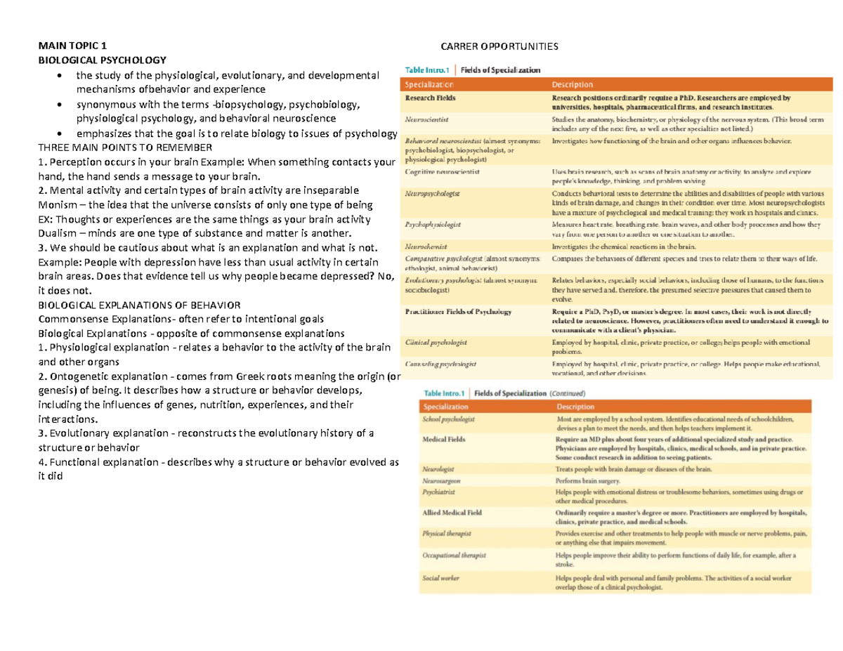 Physiological Psychology Lecture Notes (PSY 302) - Studocu