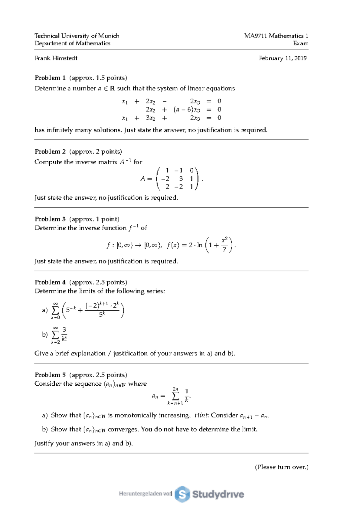 Klausur 18 19 - Exam that was written in 2019 - Technical University of ...