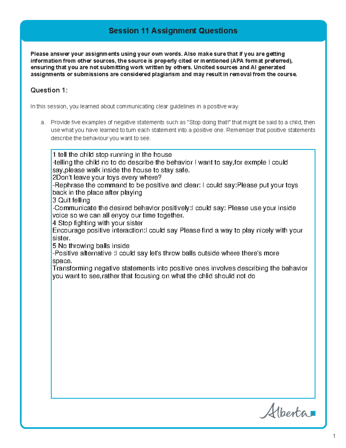 Session 11 - Assignment 1: Positive Communication Strategies - Studocu