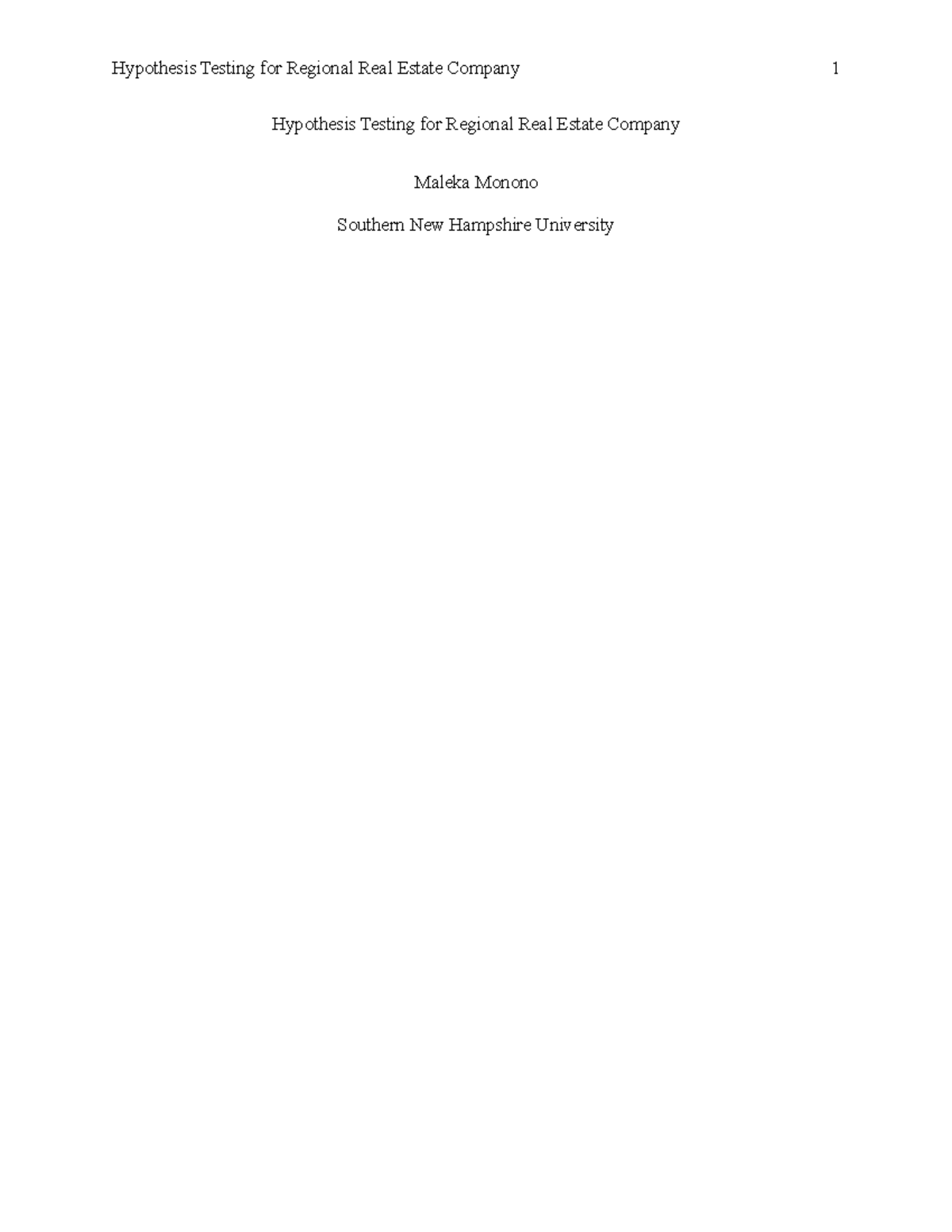 MAT 240 Module 5 Assignment - Hypothesis Testing for Regional Real ...