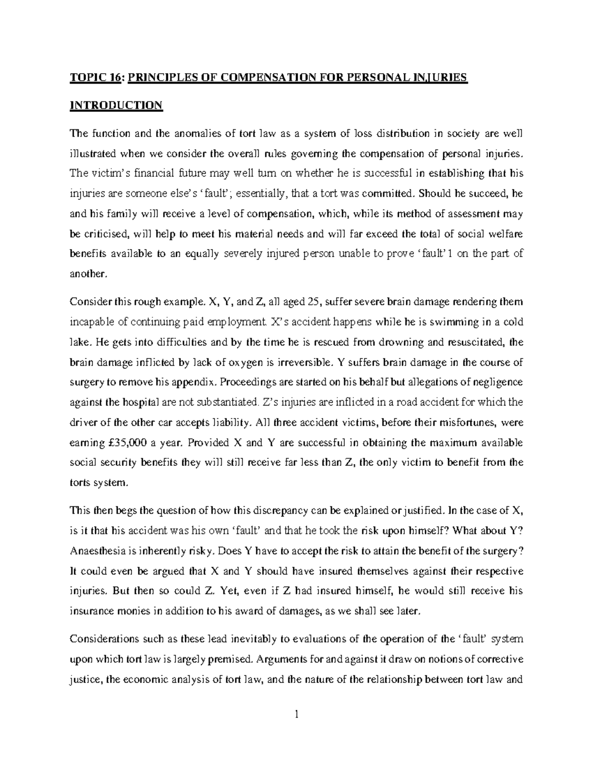 Lecture 16 - Principles of Compensation for Personal Injuries in Tort ...