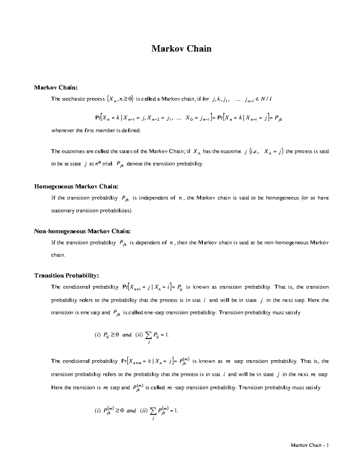 Markov Chain Overview: STAT-404 Stochastic Process Notes - Studocu