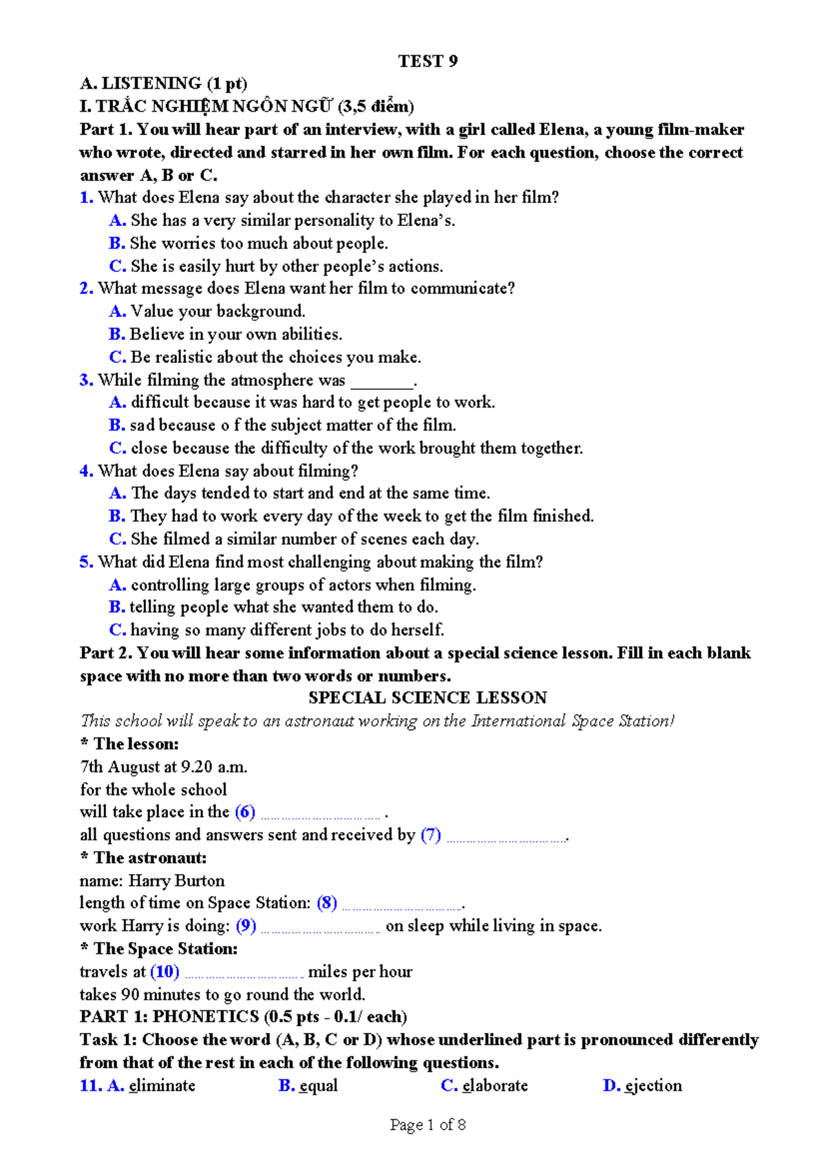 TEST 9 - HSG Listening Practice and Language Skills - Studocu
