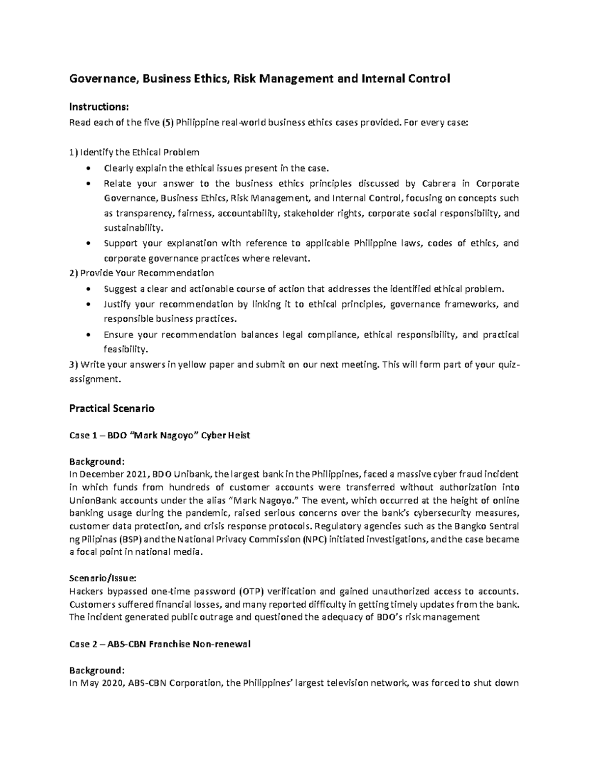 Business Ethics Practical Scenarios: Case Studies & Recommendations ...