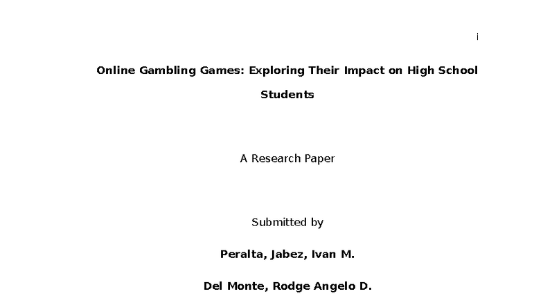 English 10 Research Paper: Impact of Online Gambling on High School ...