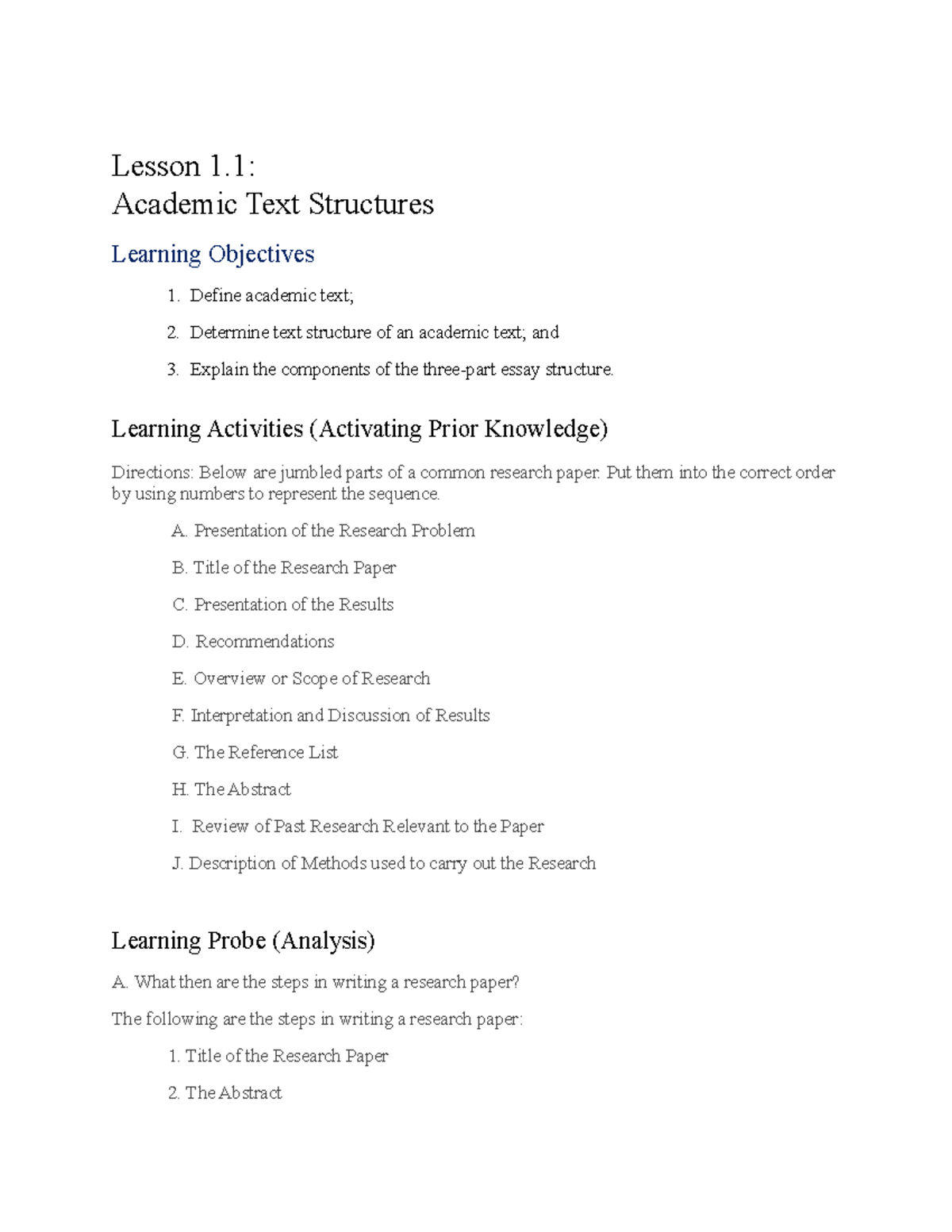 EAPP Lesson 1.1 - Overview of Academic Text Structures and Writing ...
