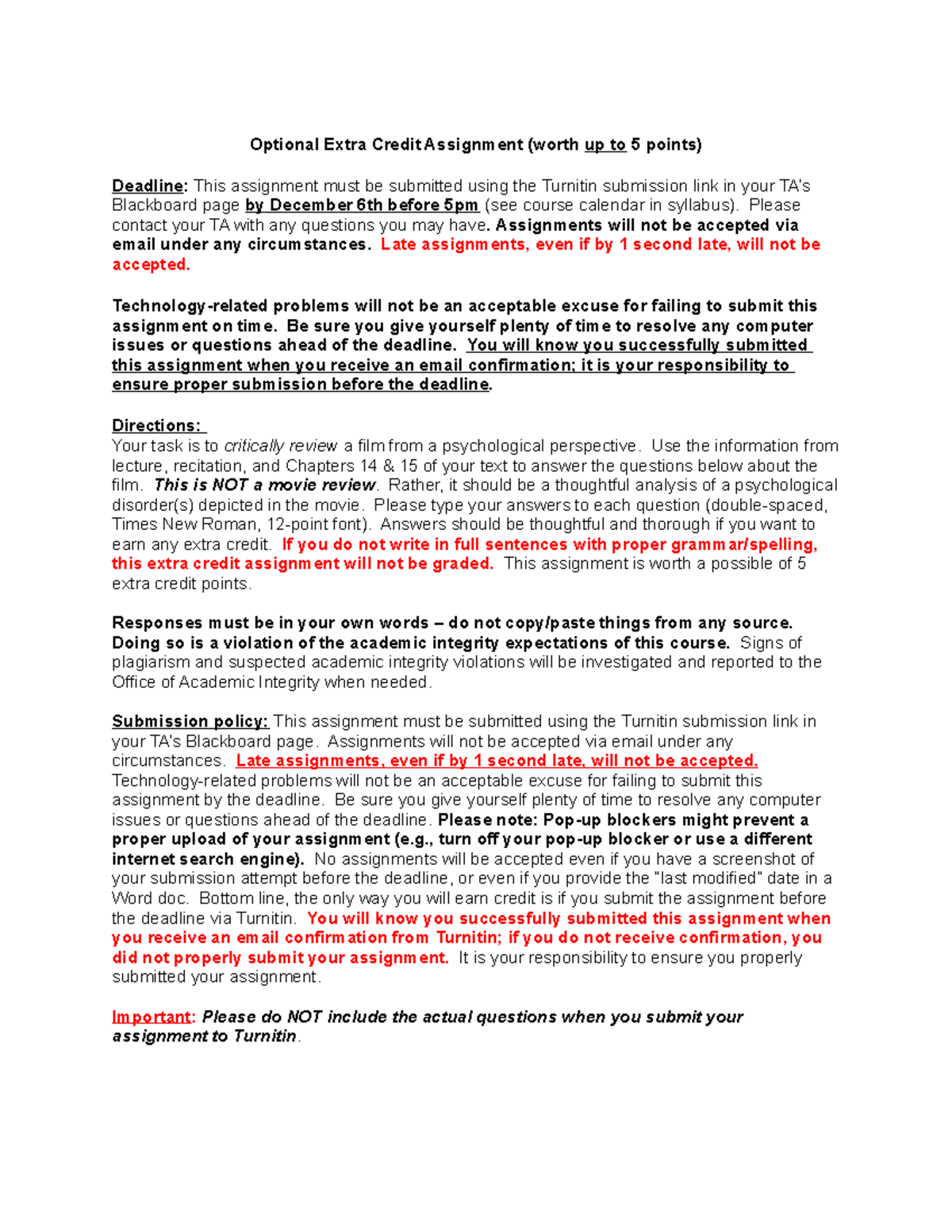 Extra Credit Assignment 2: Film Analysis on Psychological Disorders ...