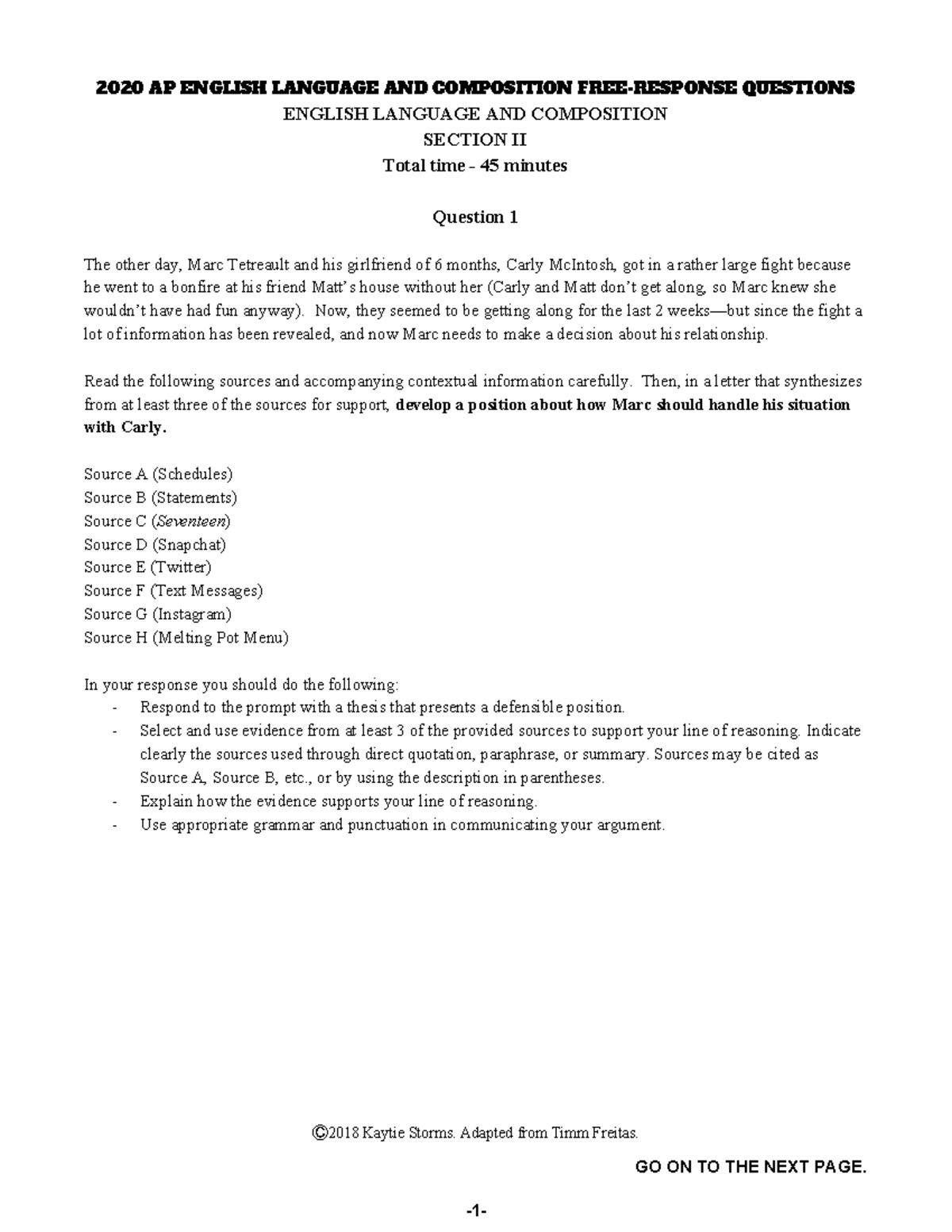 2021 High School Drama Synthesis Activity - 2020 AP ENGLISH LANGUAGE ...
