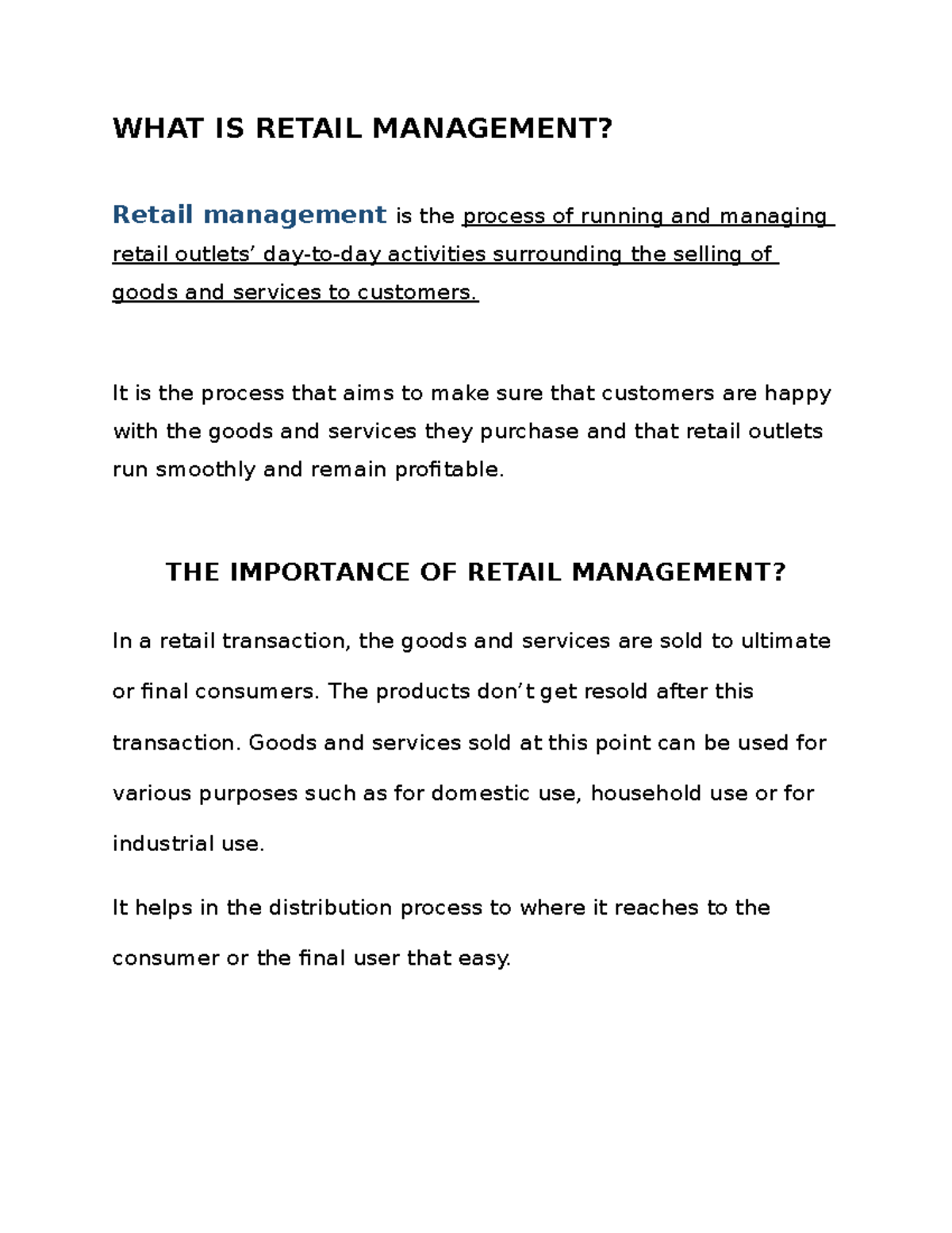 Retail Management - WHAT IS RETAIL MANAGEMENT? Retail management is the ...