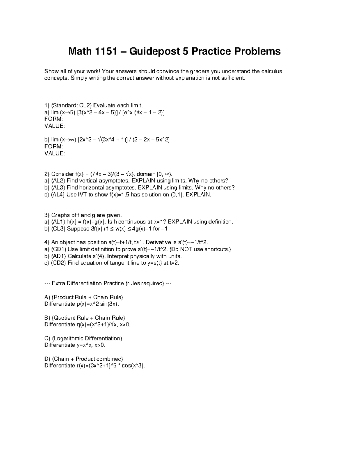 Math 1151 - Guidepost 5 Calculus Practice Problems & Solutions - Studocu