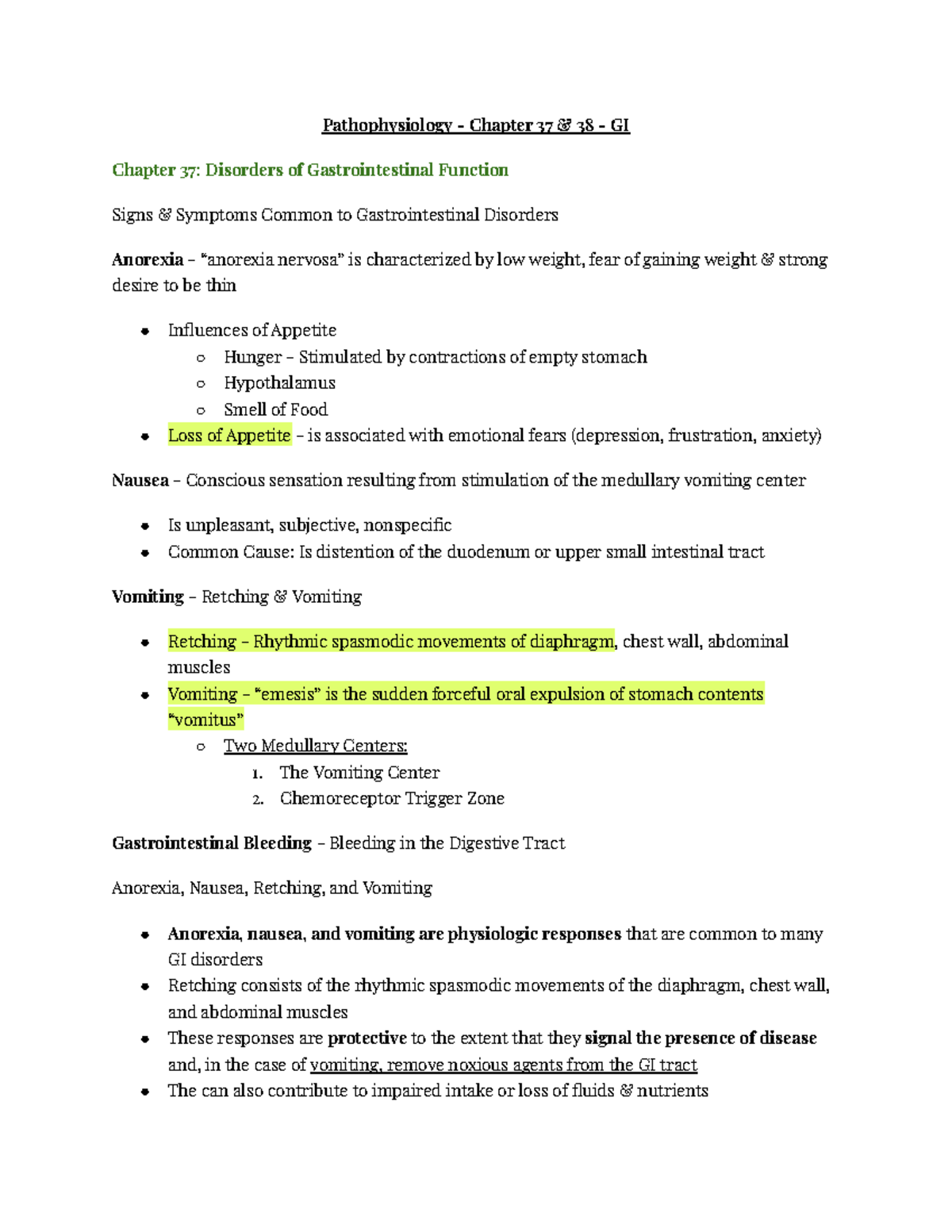 Pathophysiology - GI Disorders & Hepatobiliary Function (Ch 37 & 38 ...