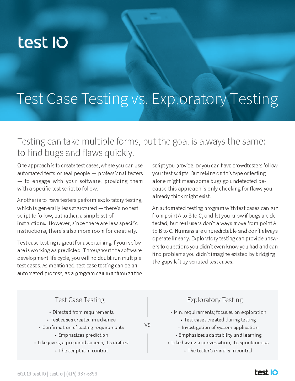 Test IO One Pager 005: Test Case vs. Exploratory Testing - Studocu