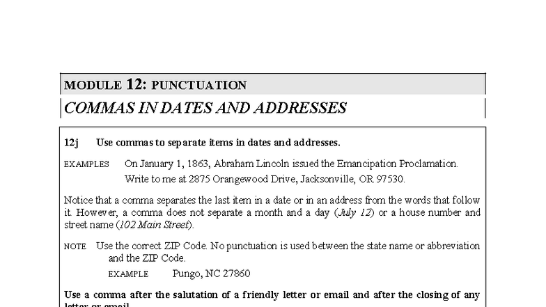 MODULE 12: Commas in Dates & Addresses - Usage Guide - Studocu