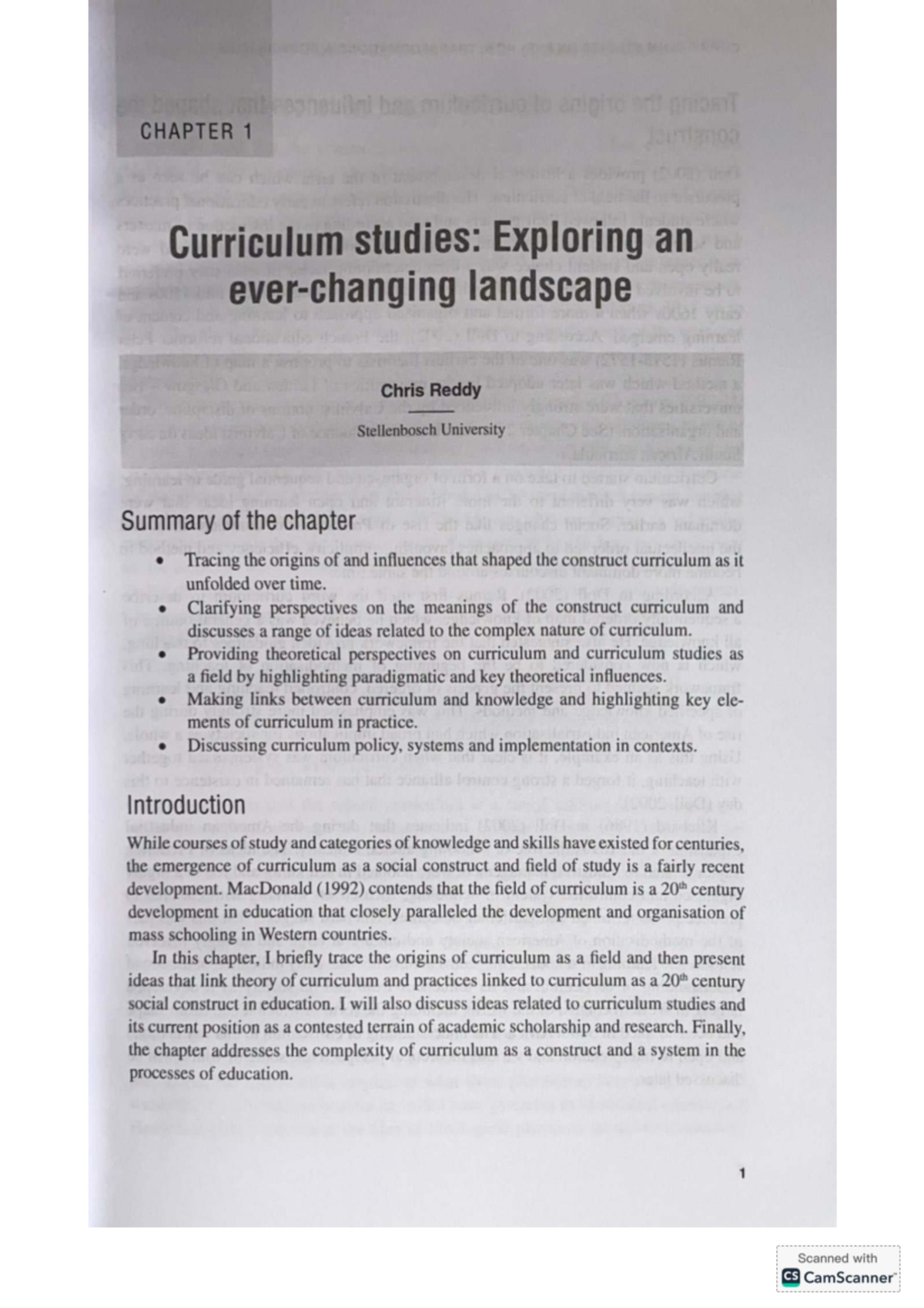 CHAPTER 1: CURRICULUM STUDIES - EXPLORING A LANDSCAPE (HED4802) - Studocu