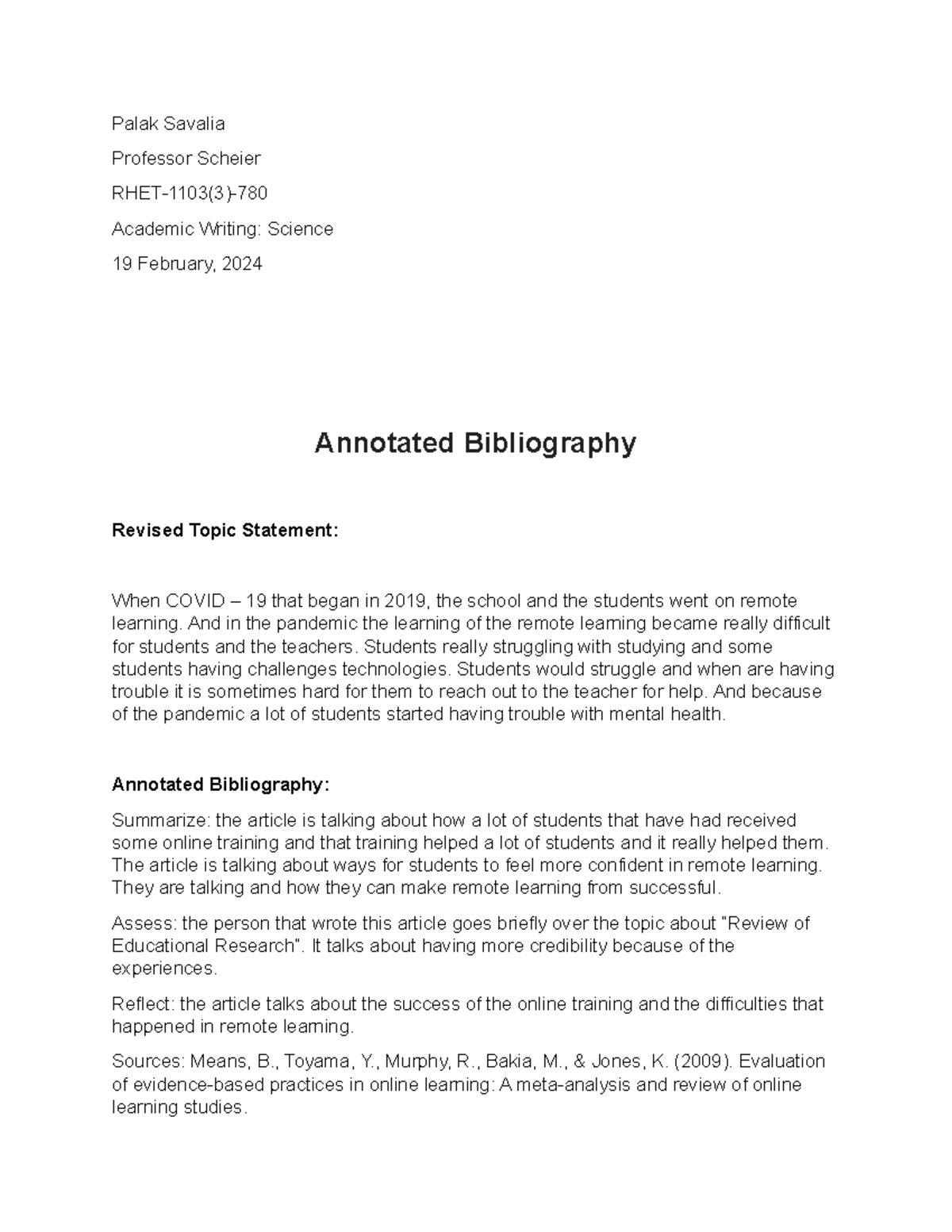Annotated Bibliography: Impact of COVID-19 on Remote Learning - Studocu
