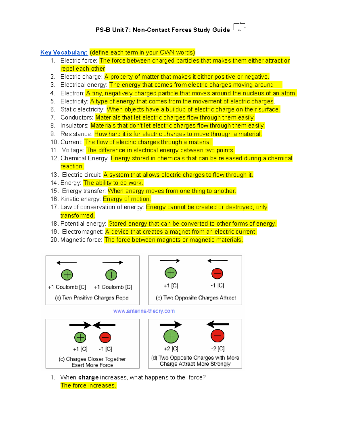 PS-B Unit 7 Non-Contact Forces Study Guide Overview - Studocu