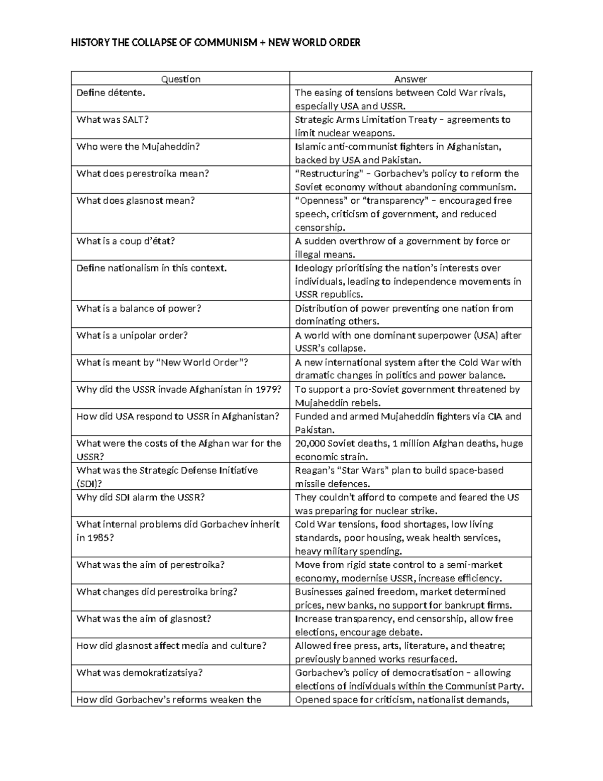 HIST 101: The Collapse of Communism and the New World Order - Studocu