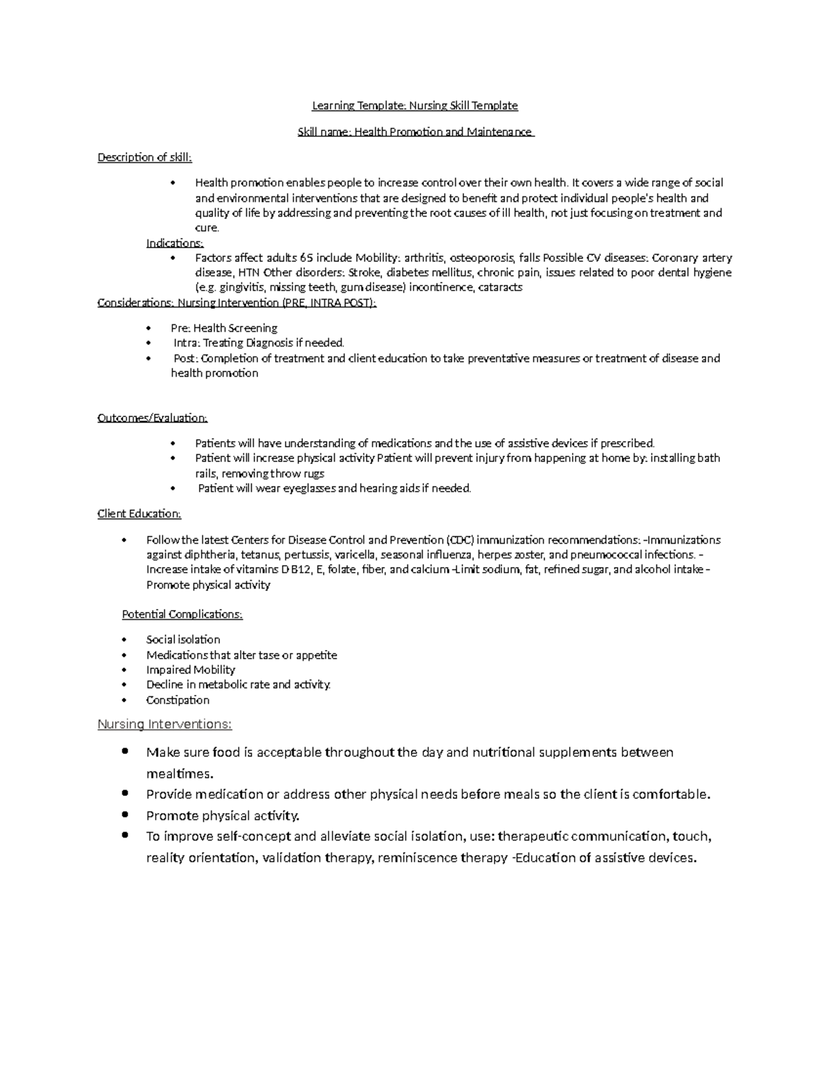 NRS 101: Health Promotion & Maintenance Skills Guide - Studocu