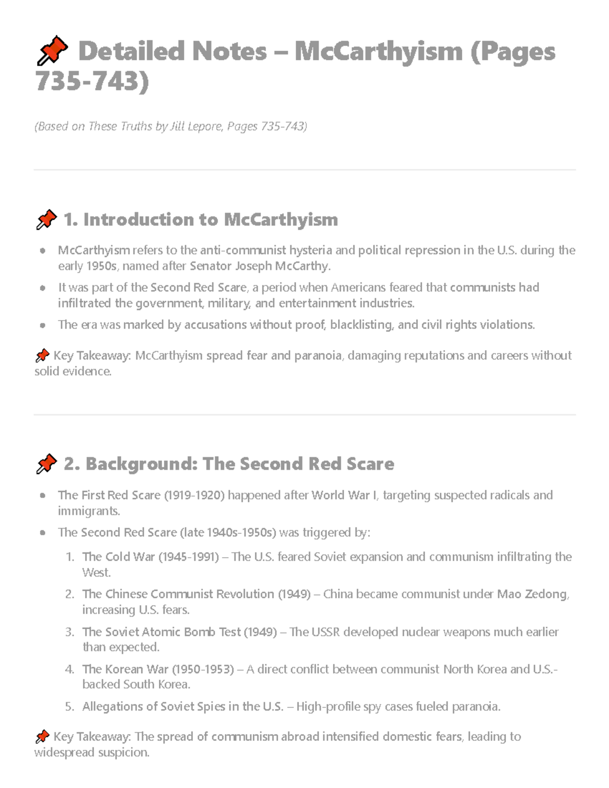 McCarthyism: Detailed Study Notes for Test Practice - Studocu
