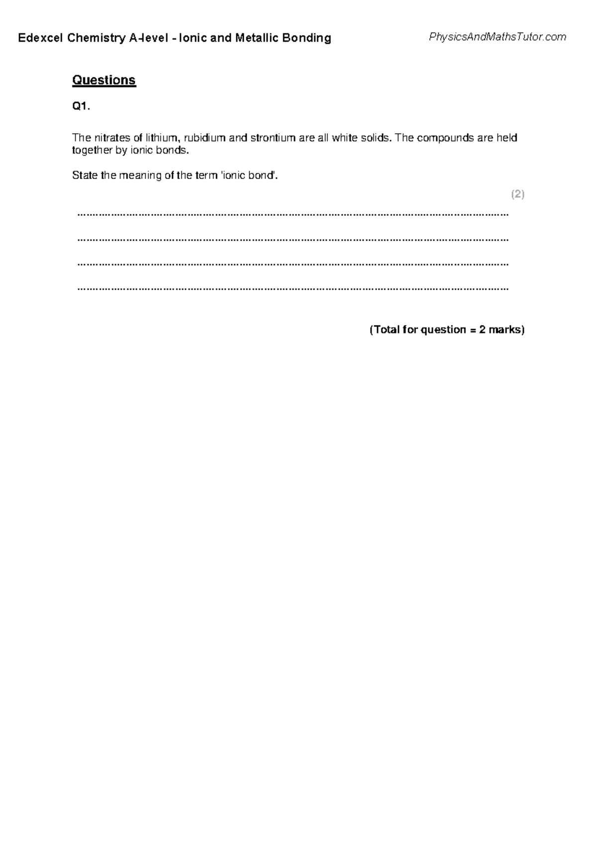 Edexcel Chemistry Ionic and Metallic Bonding Study Guide - Studocu