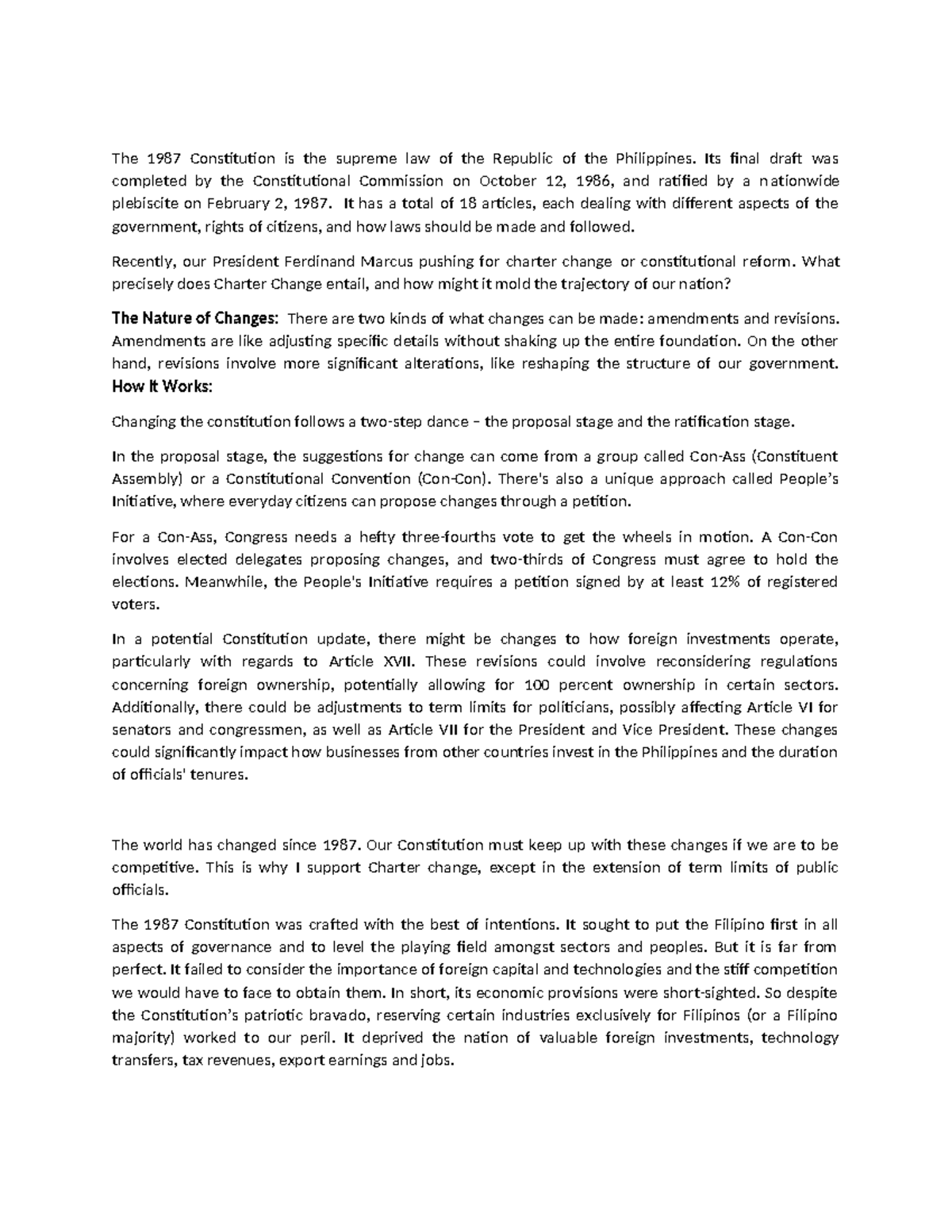 Charter Change (Chacha) in the Philippines: Impacts and Implications ...
