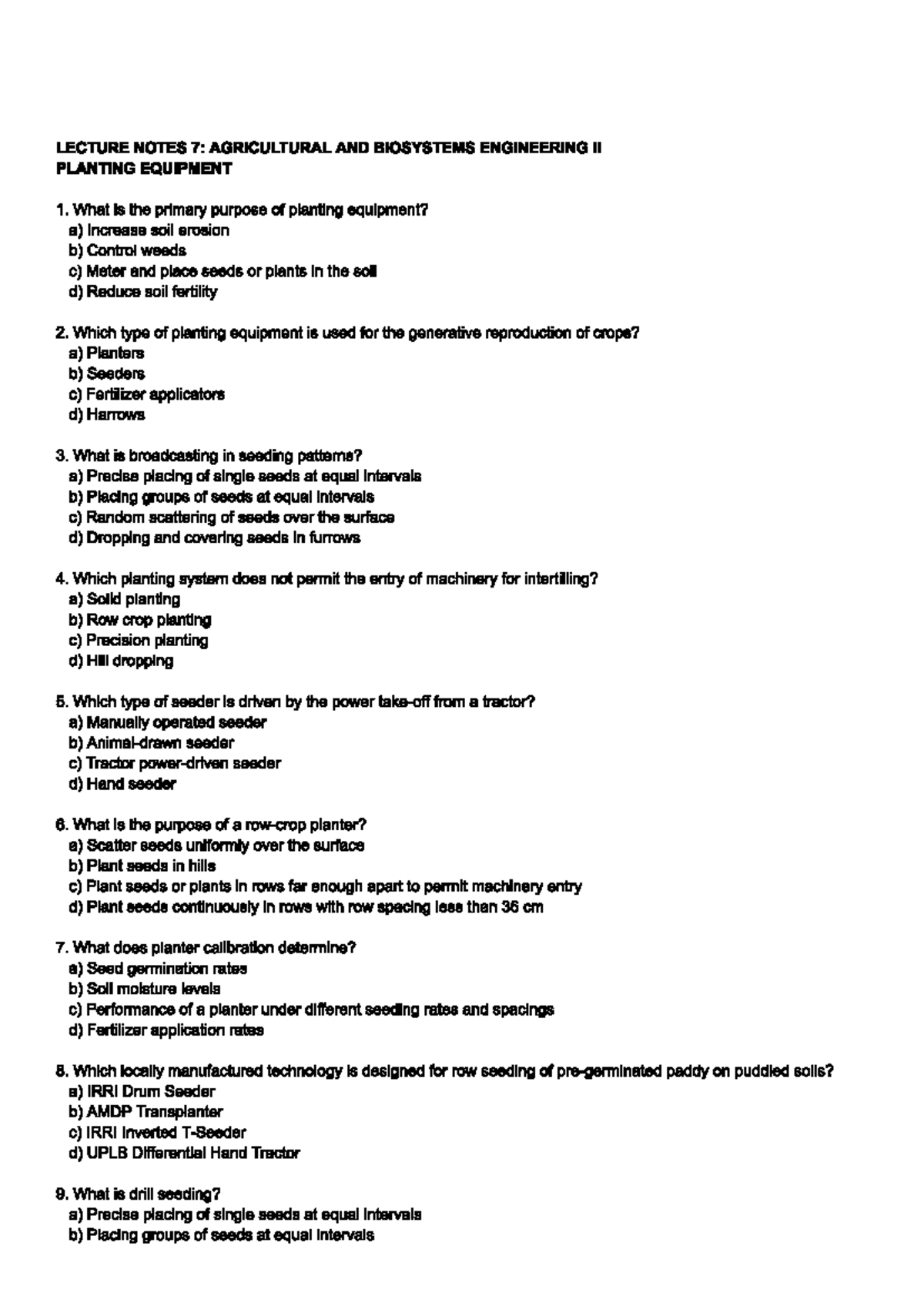 Agricultural and Biosystems Engineering II Planting Equipment Practice ...