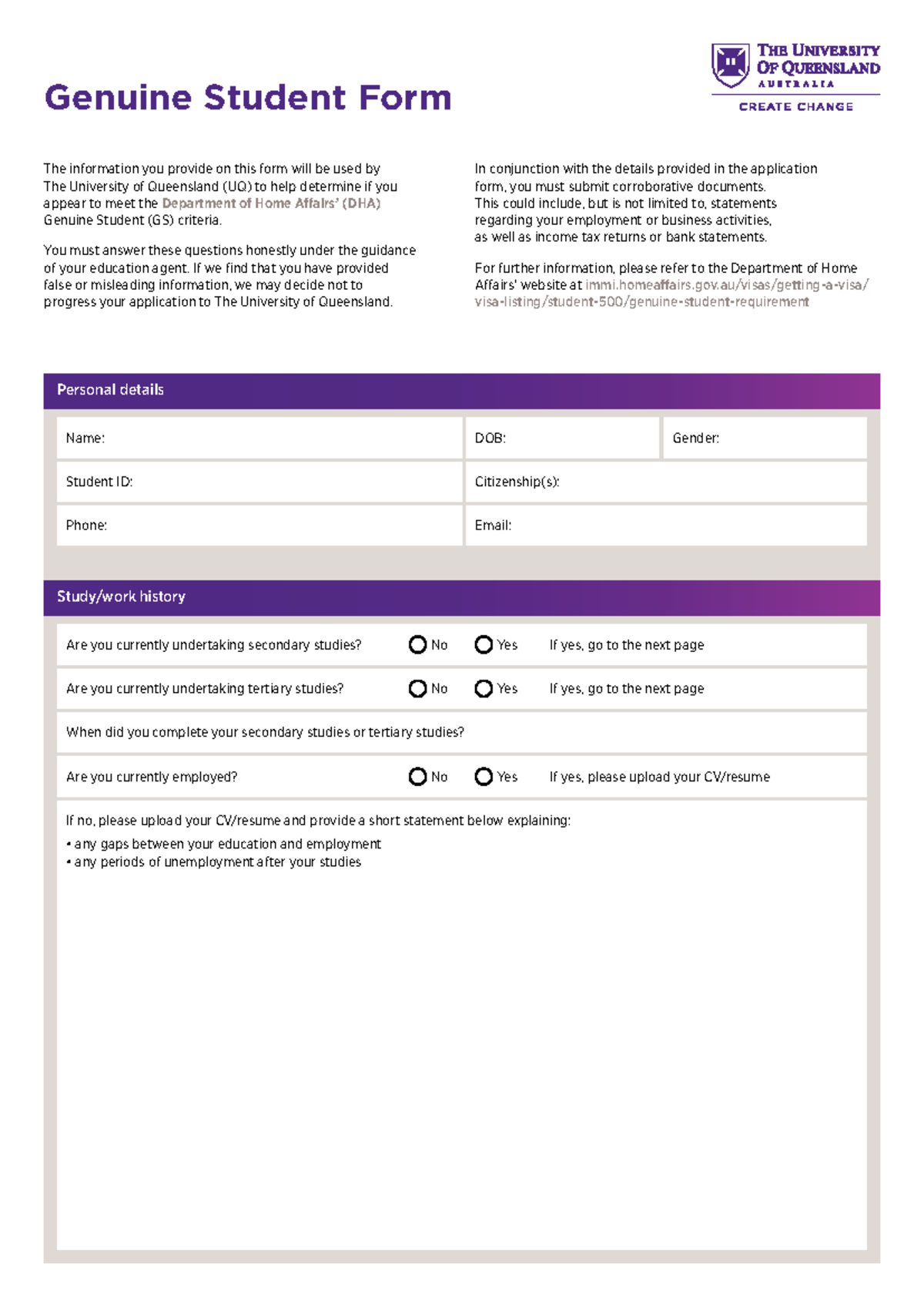 Genuine Student Form 2026: UQ Application Requirements and Guidelines ...