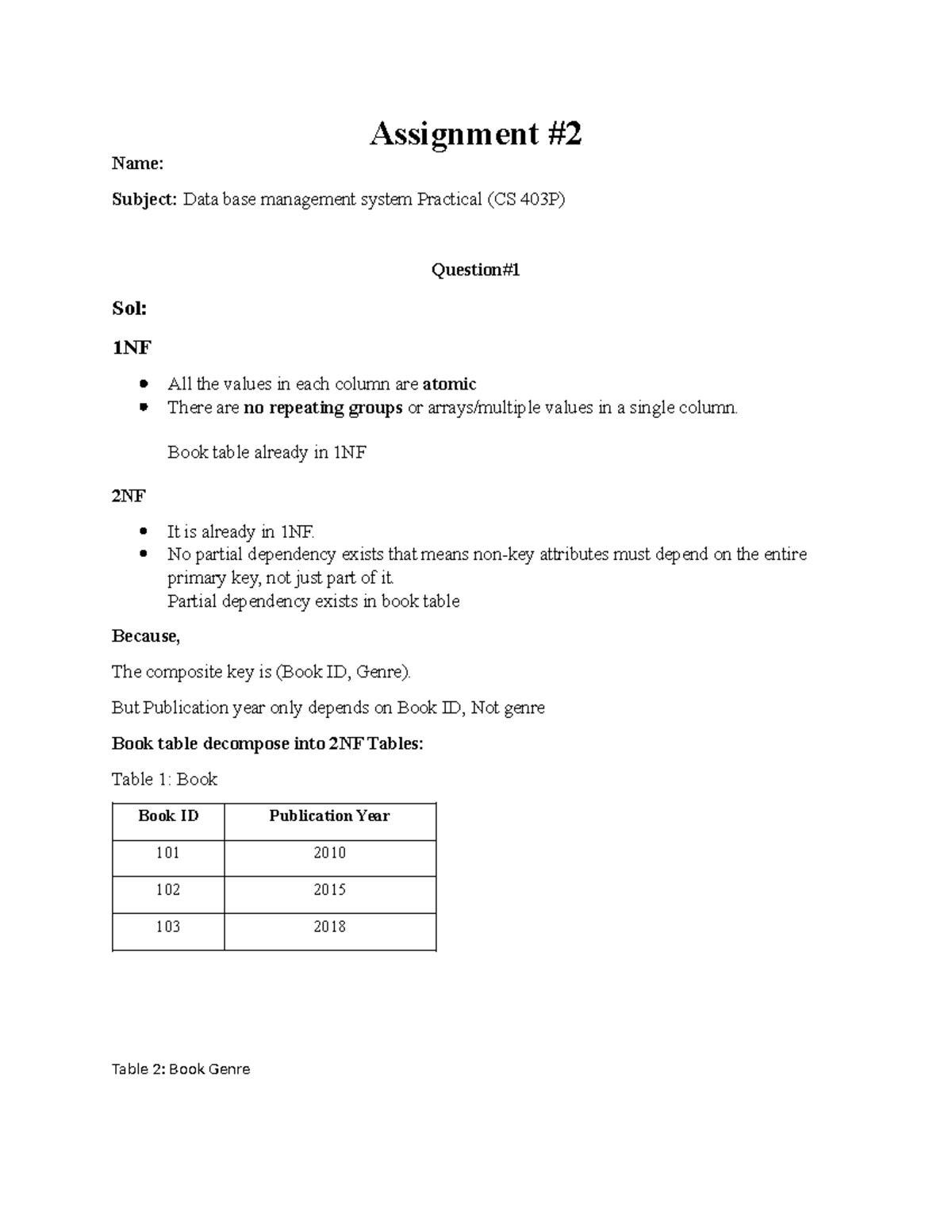 CS 403P Assignment Solutions: 1NF, 2NF, and 3NF Analysis - Studocu
