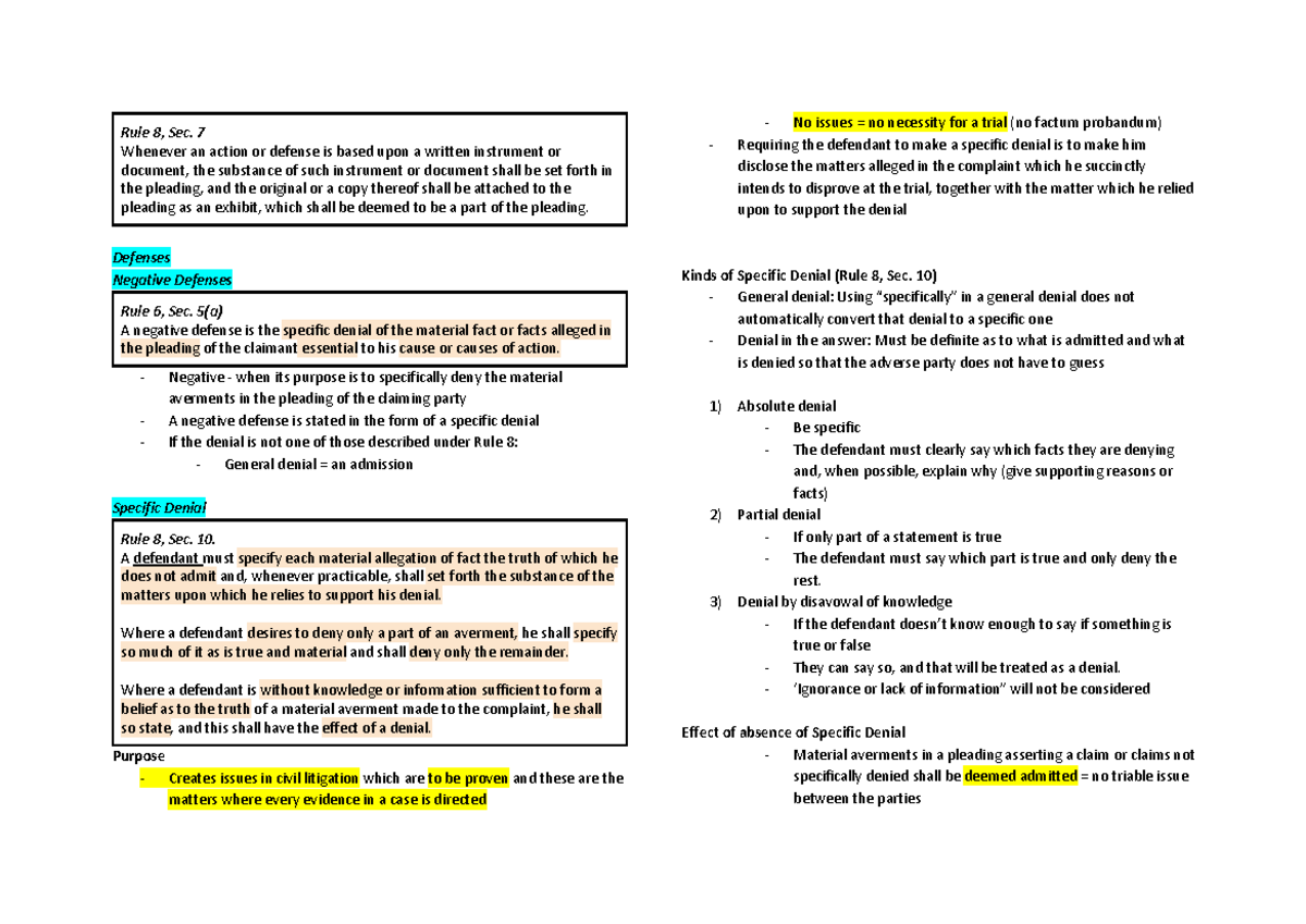 Negative and Affirmative Defenses: Rules and Procedures (Law 101) - Studocu