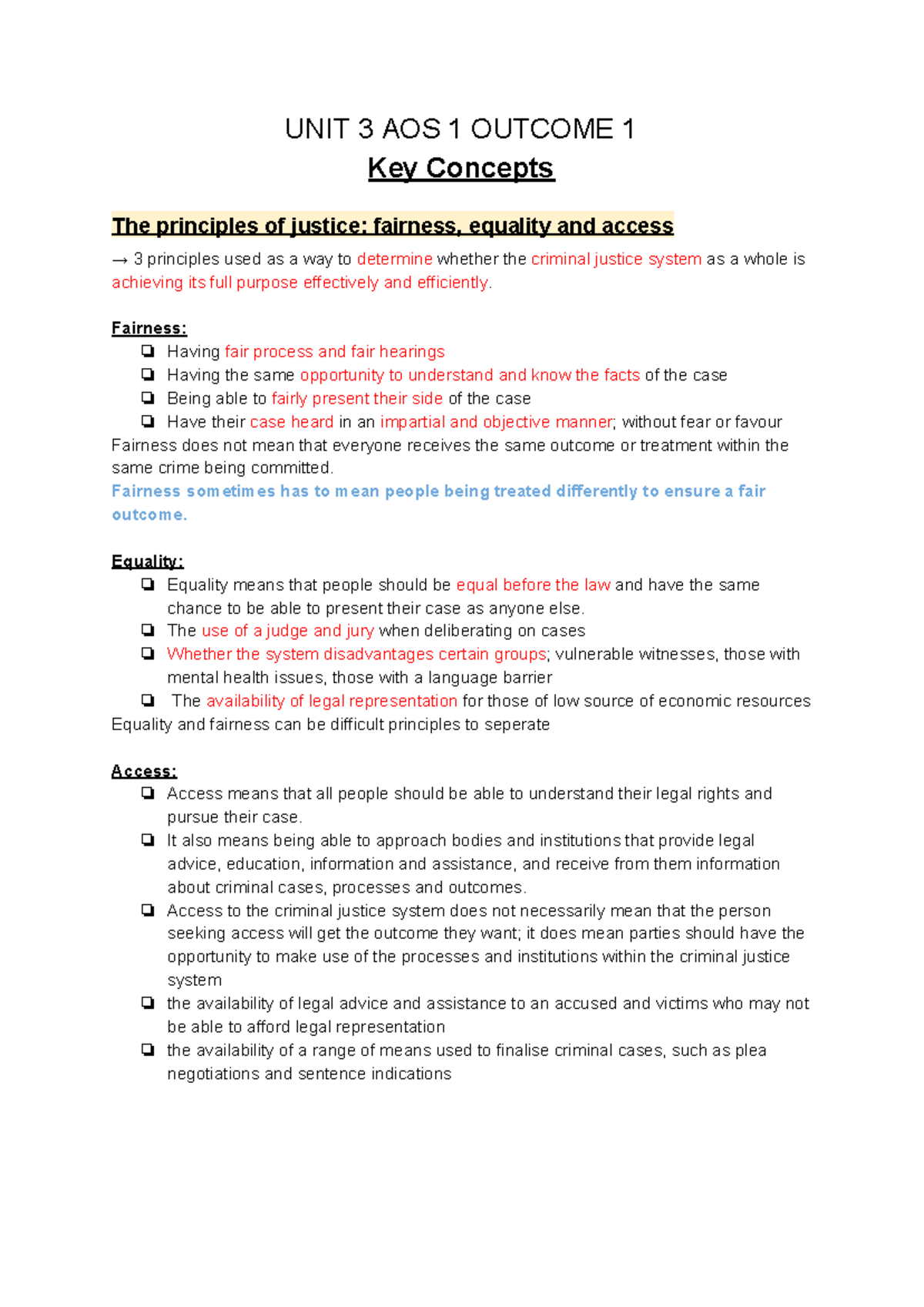 Legal Studies Unit 3.1 - UNIT 3 AOS 1 OUTCOME 1 Key Concepts The ...