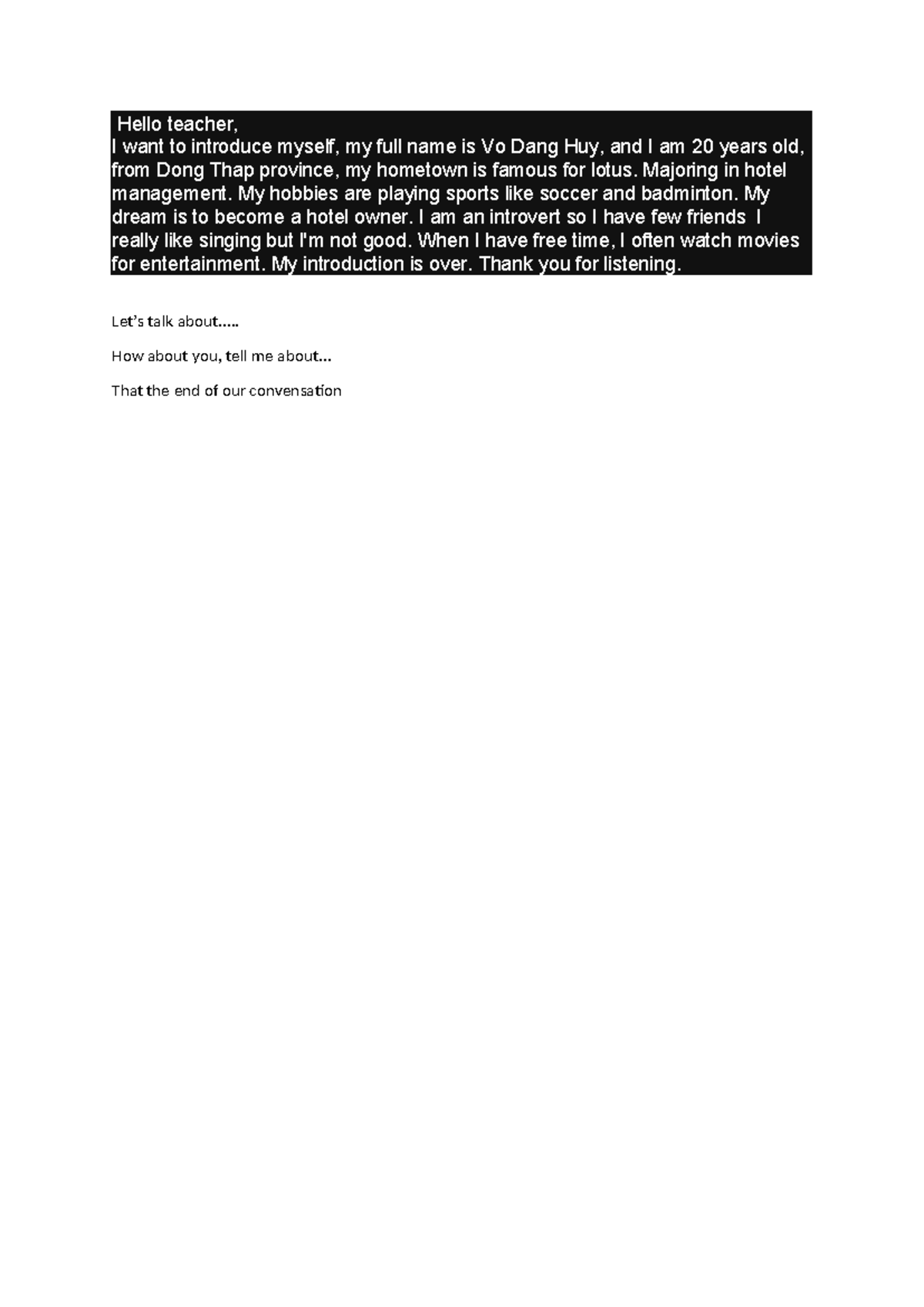 Hello teacher - introduction - Hello teacher, I want to introduce ...