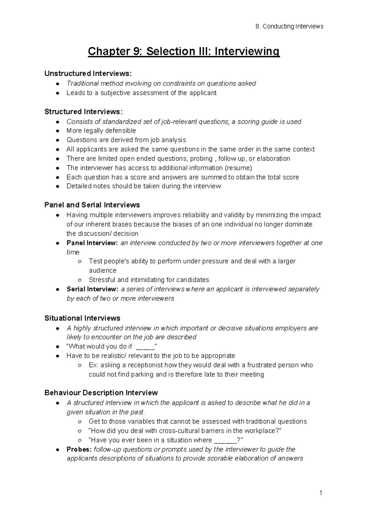 Mod 8 Conducting Interviews - Conducting Interviews Chapter 9 ...