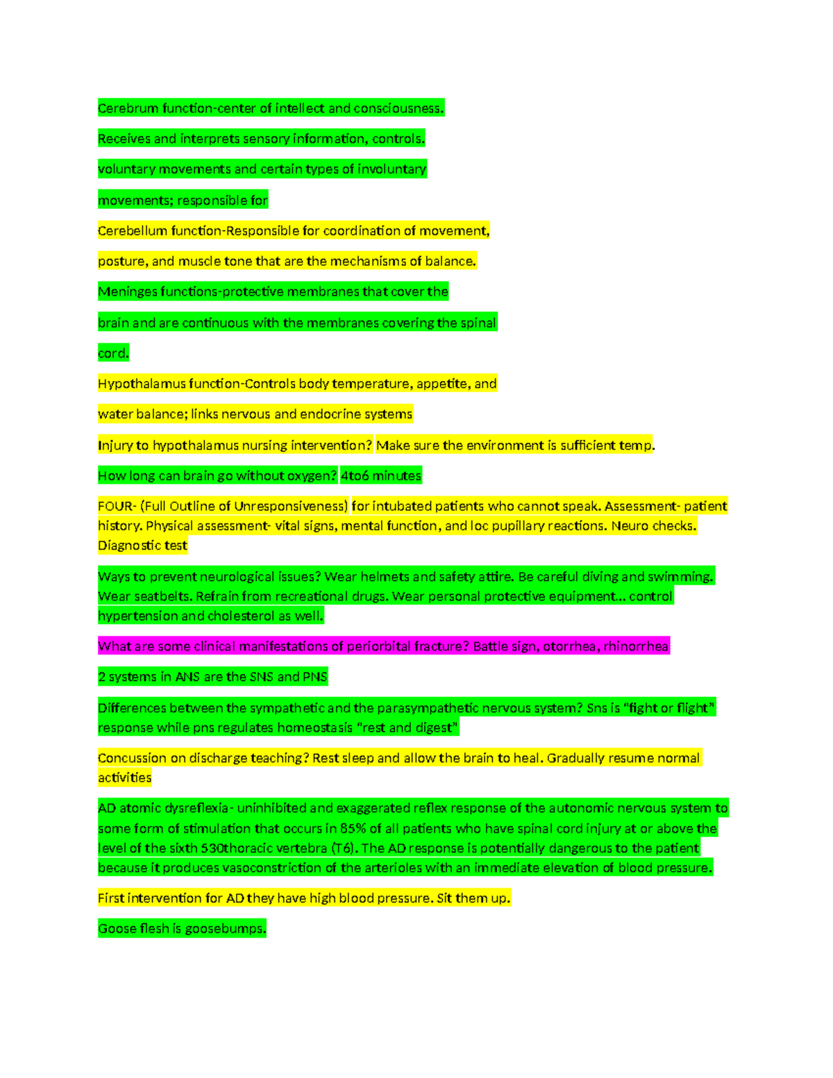 Test study guide - Cerebrum function-center of intellect and ...