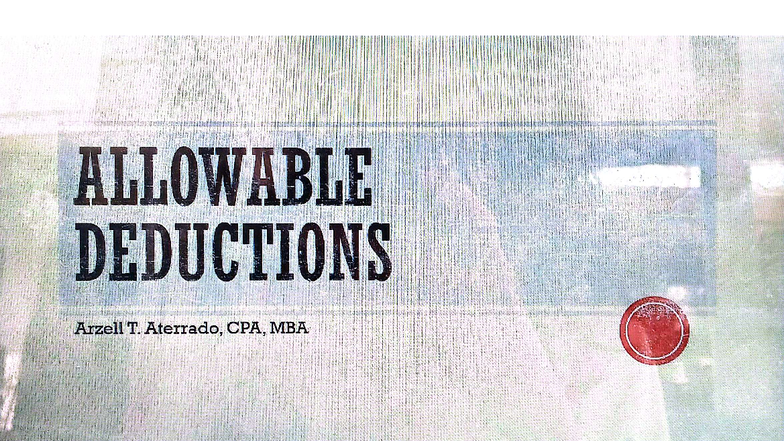 ALLOWABLE DEDUCTIONS IN GROSS INCOME: A CPA Guide - Studocu