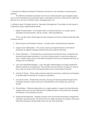 Operations Management: Standardization, Forecasting, and Design ...