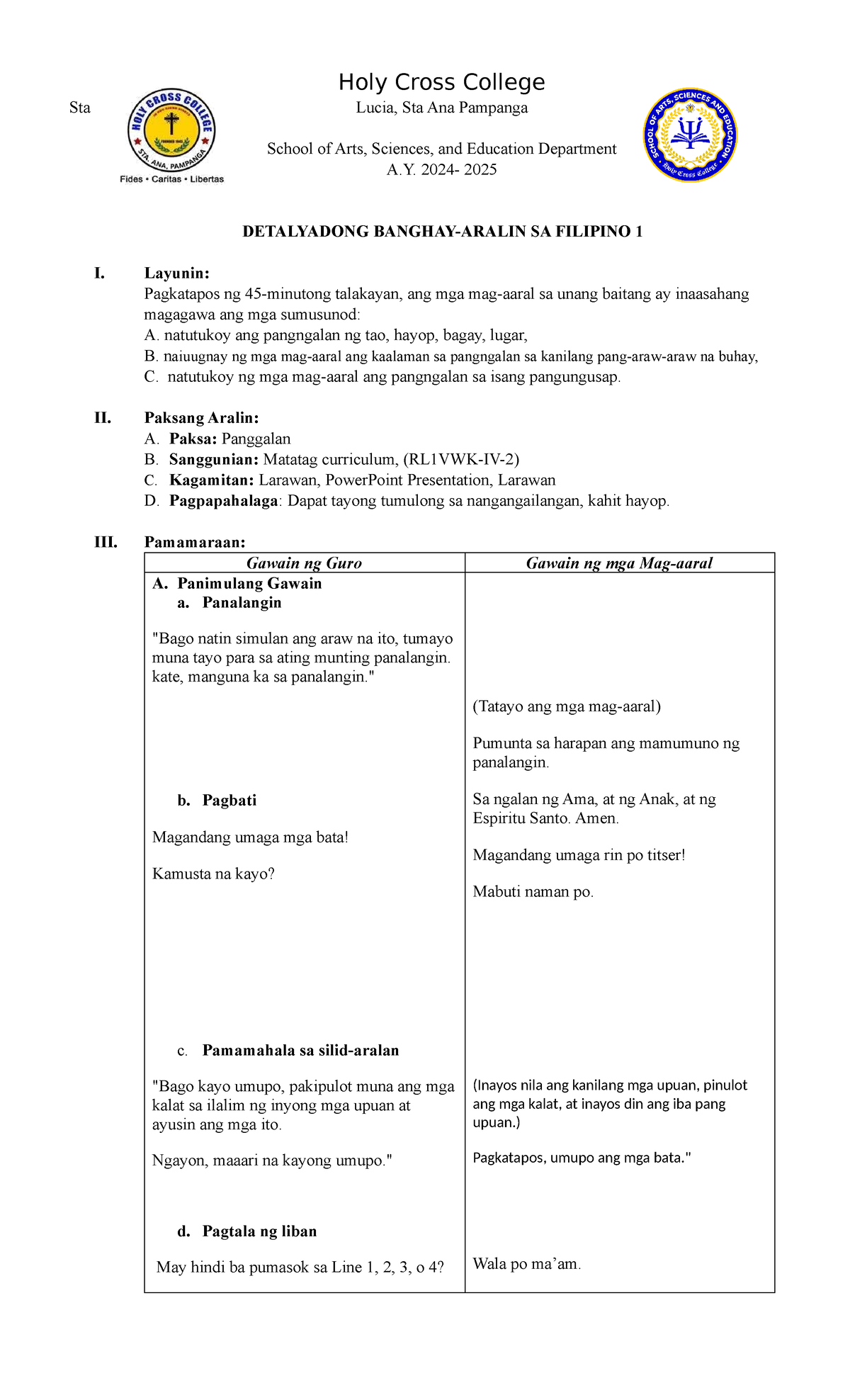 DLP - Filipino 1: Detalyadong Aralin sa Pangngalan at Pamamaraan - Studocu