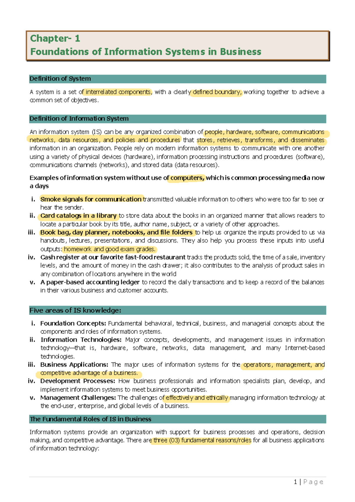 Foundations of Information Systems in Business (IT 101) Summary Notes ...
