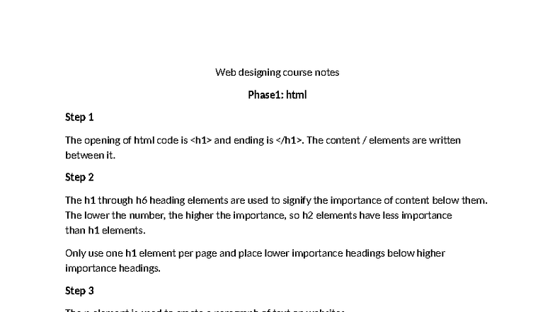 Web Designing Course Notes: HTML Basics and Structure - Studocu